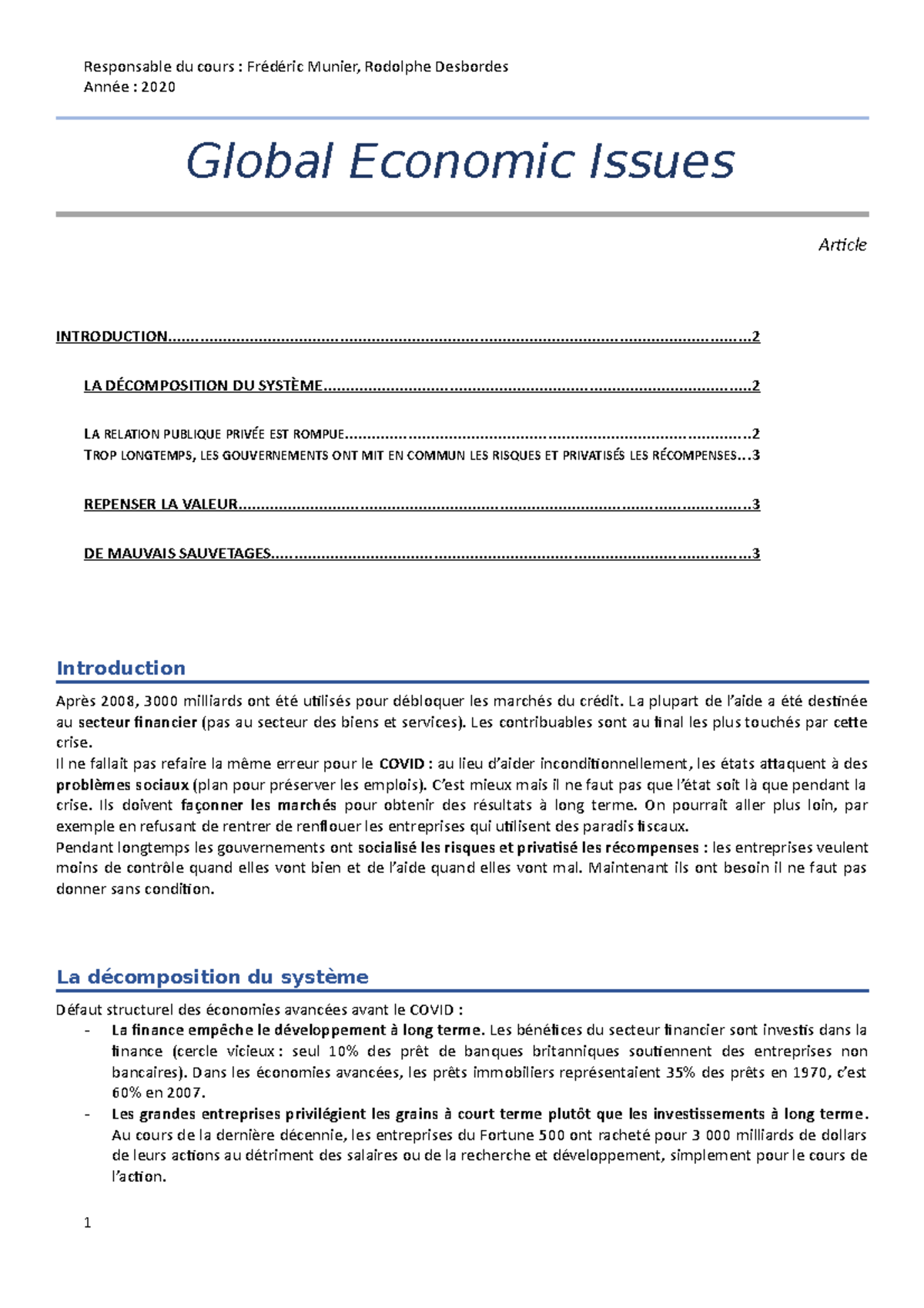 Article - Résumé - Responsable du cours : Frédéric Munier, Rodolphe ...