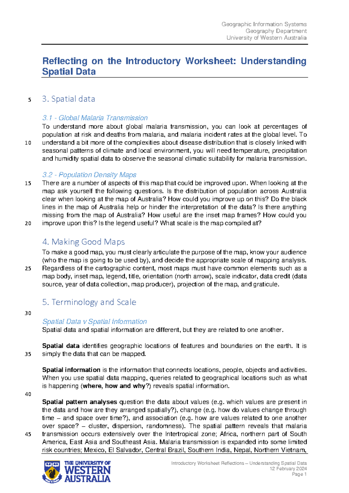 Introductory Worksheet Reflections 2024 v1 - Geographic Information ...