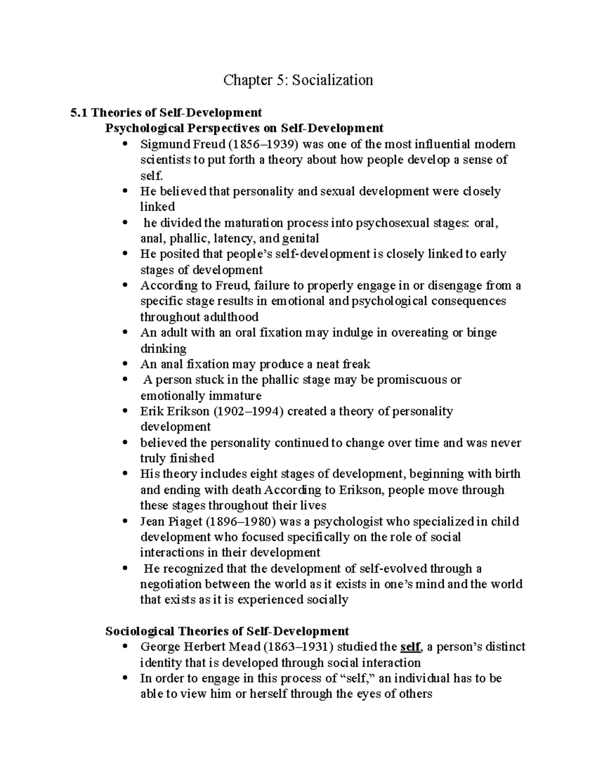 Textbook Chp 5 Soci 101 - Chapter 5: Socialization 5 Theories of Self ...