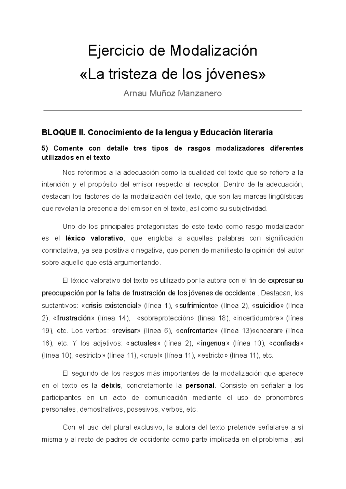 Ejercicio de Modalización. La tristeza de los jóvenes - Ejercicio de Modalización «La tristeza ...
