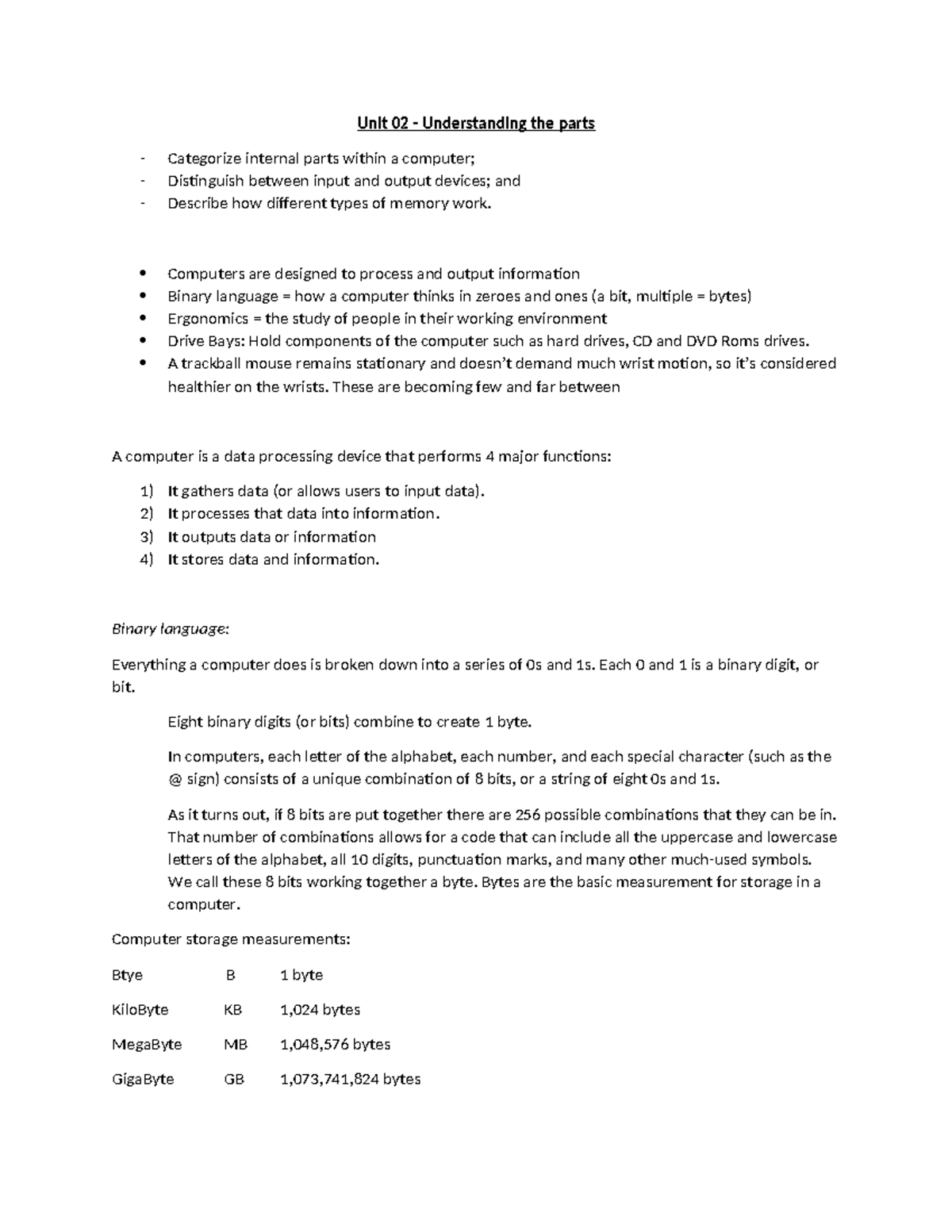 Unit 02 - Understanding the parts - Unit 02 - Understanding the parts Categorize internal parts ...
