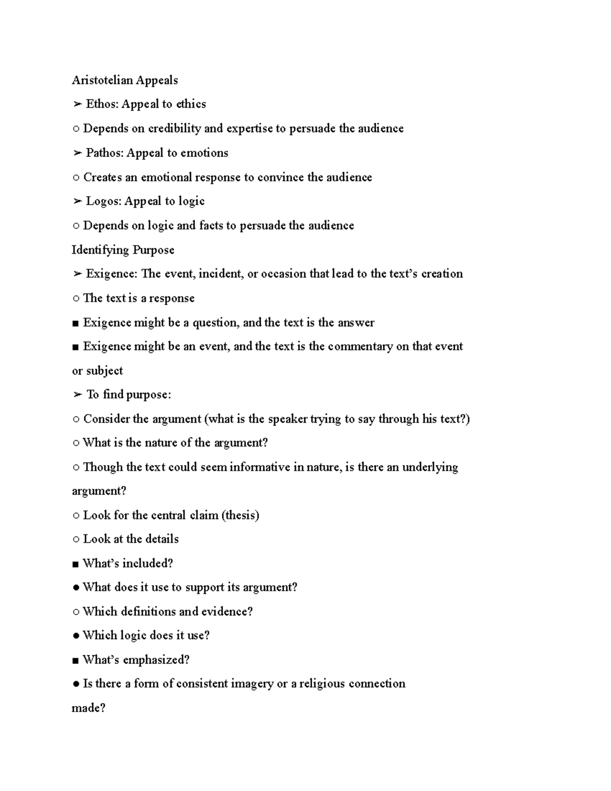 English Study Guide Part 4 - Aristotelian Appeals Ethos: Appeal to ...