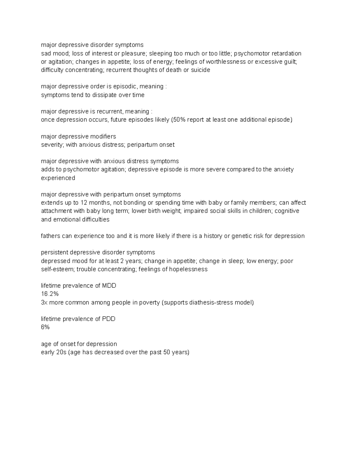 405 study guide 20 - Professor: Jeff Henriques - major depressive ...