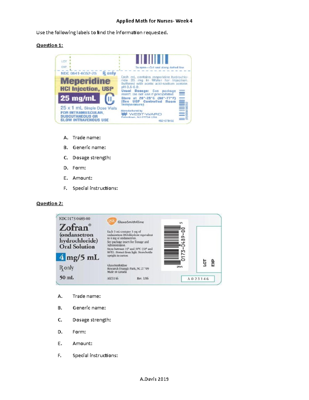 Reading Medication Labels- Activity 1 - Use the following labels to ...