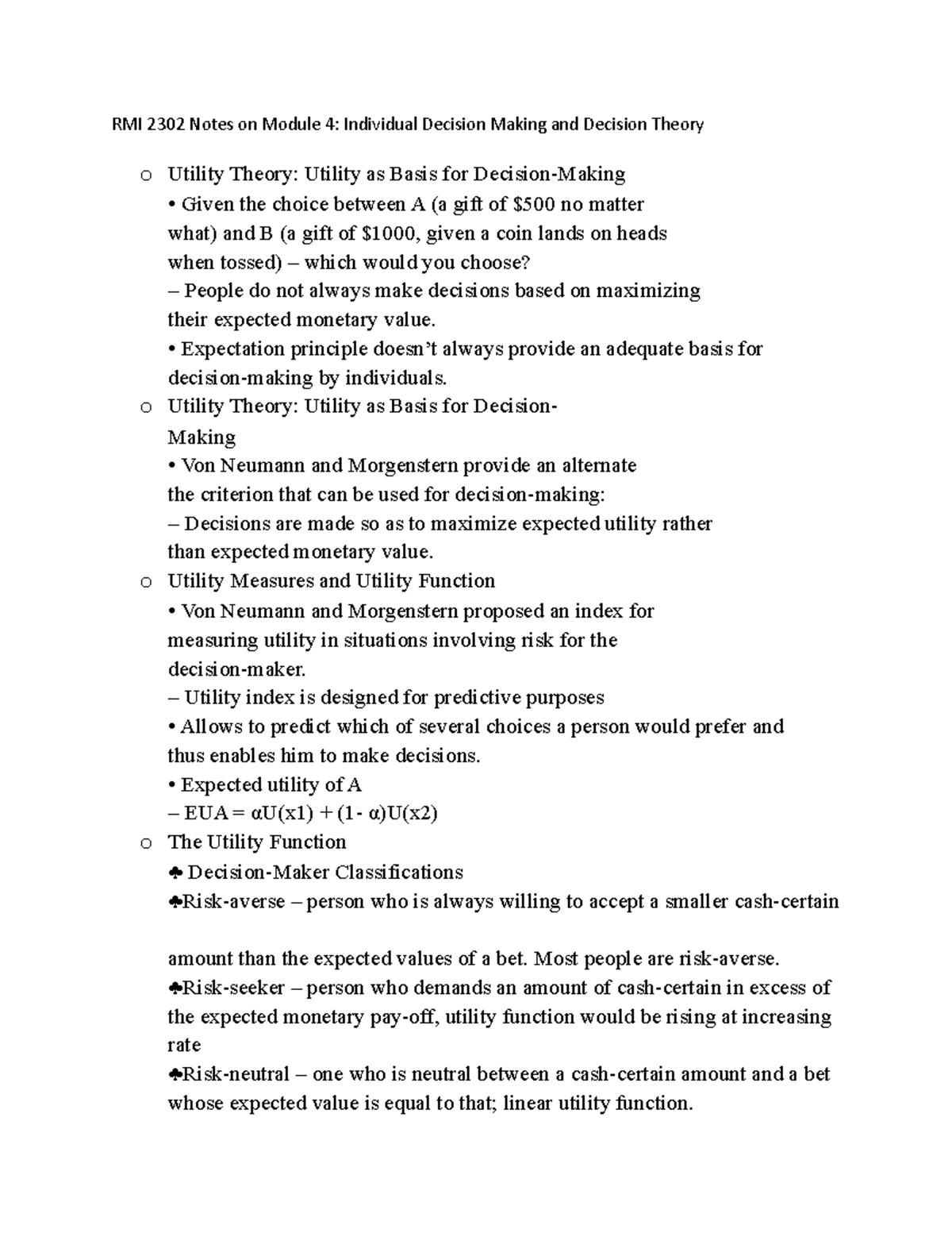 RMI 2302 Notes on Module 4 - RMI 2302 Notes on Module 4: Individual ...