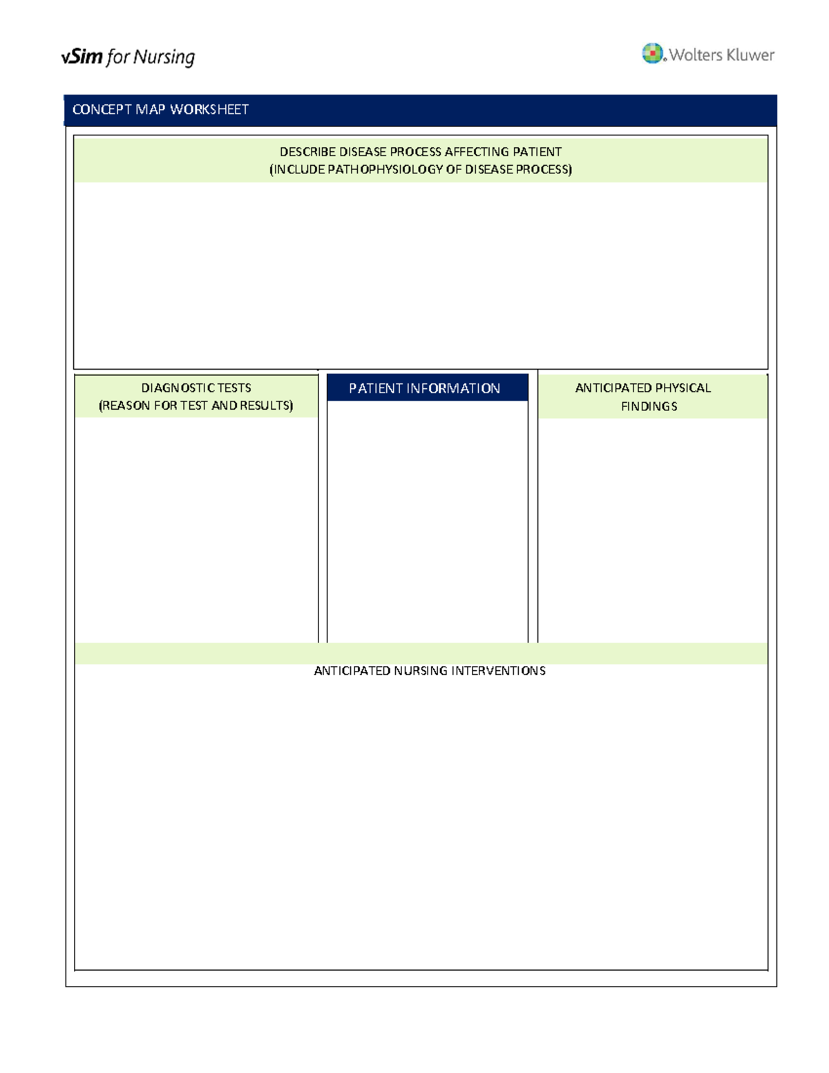V Sim Worksheet - CONCEPT MAP WORKSHEET DESCRIBE DISEASE PROCESS ...