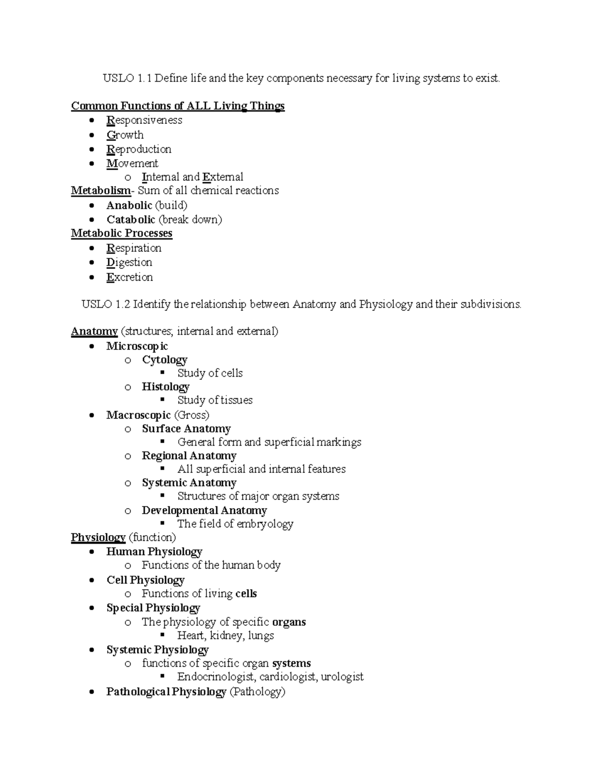 biology class notes chapter one what is a cell - USLO 1 Define life and ...