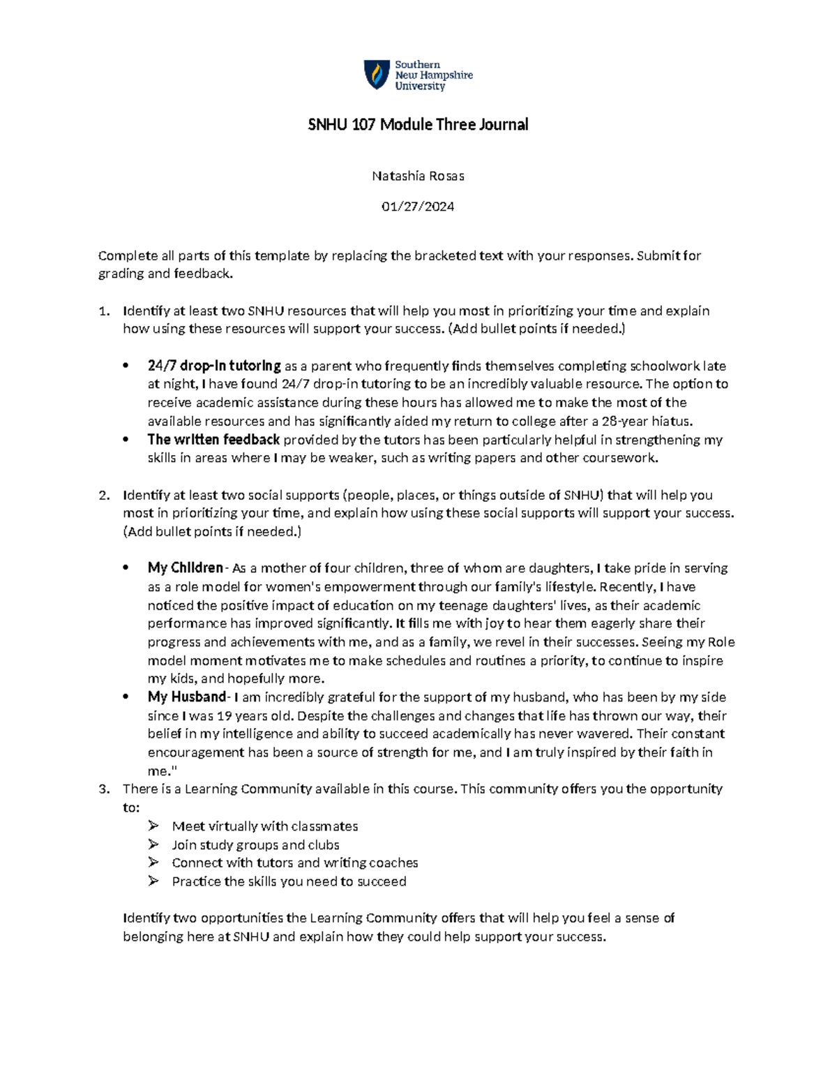SNHU 107 Module 3 Journal - SNHU 107 Module Three Journal Natashia ...