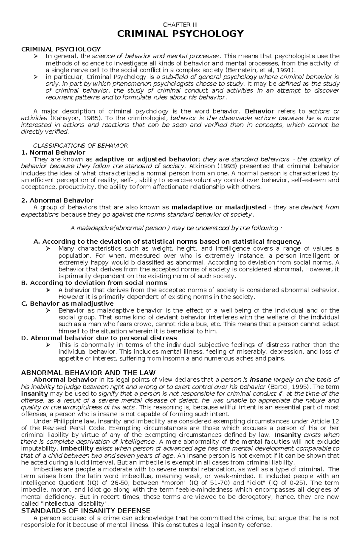 Chapter III Criminal Psychology - CHAPTER III CRIMINAL PSYCHOLOGY ...