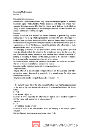 Business Mathematics L2 - Business Mathematics II. Lesson Content ...
