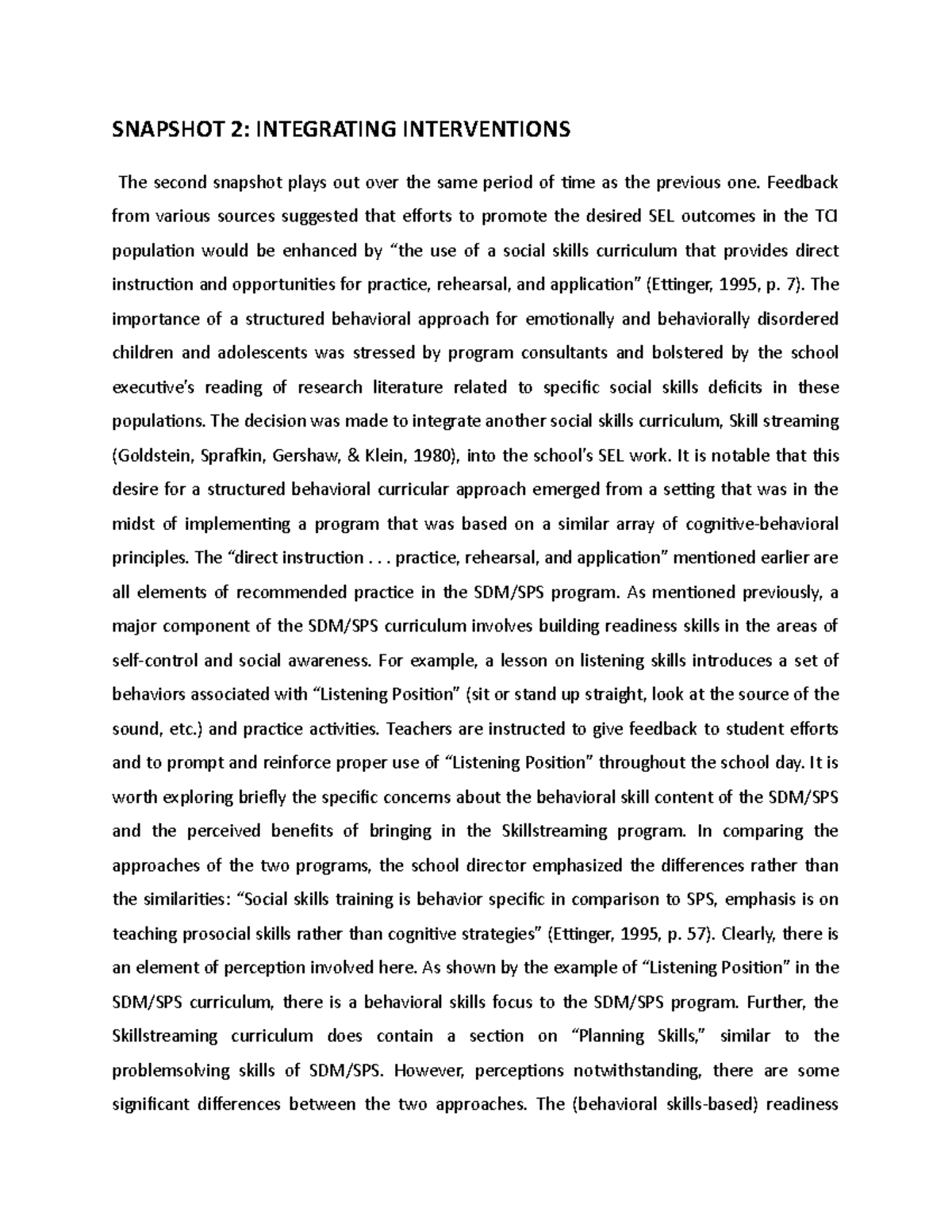 Snapshot 2 - Integrating Interventions - SNAPSHOT 2: INTEGRATING ...