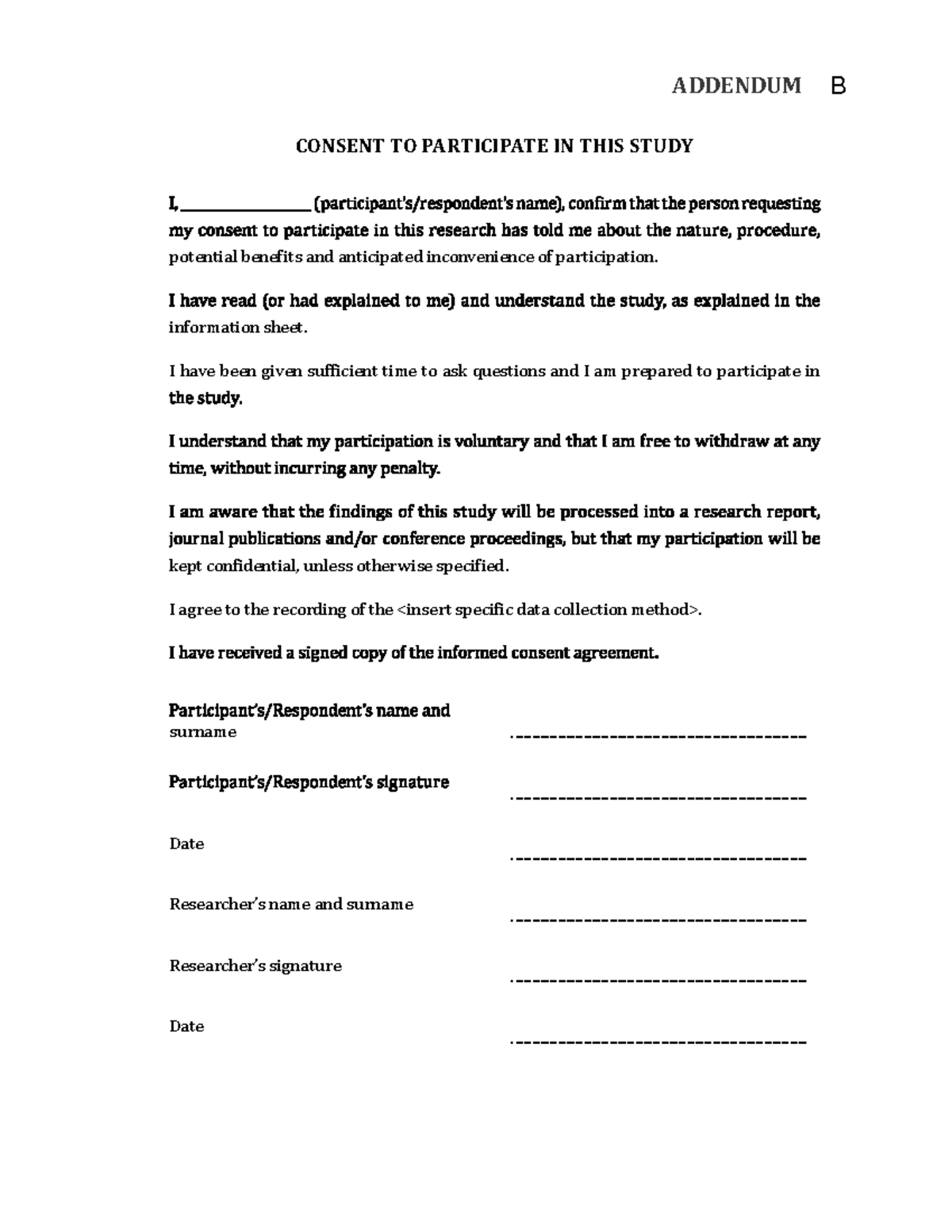 Addendum B 4801 - BSW4805 - BSW4805 - ADDENDUM F CONSENT TO PARTICIPATE ...