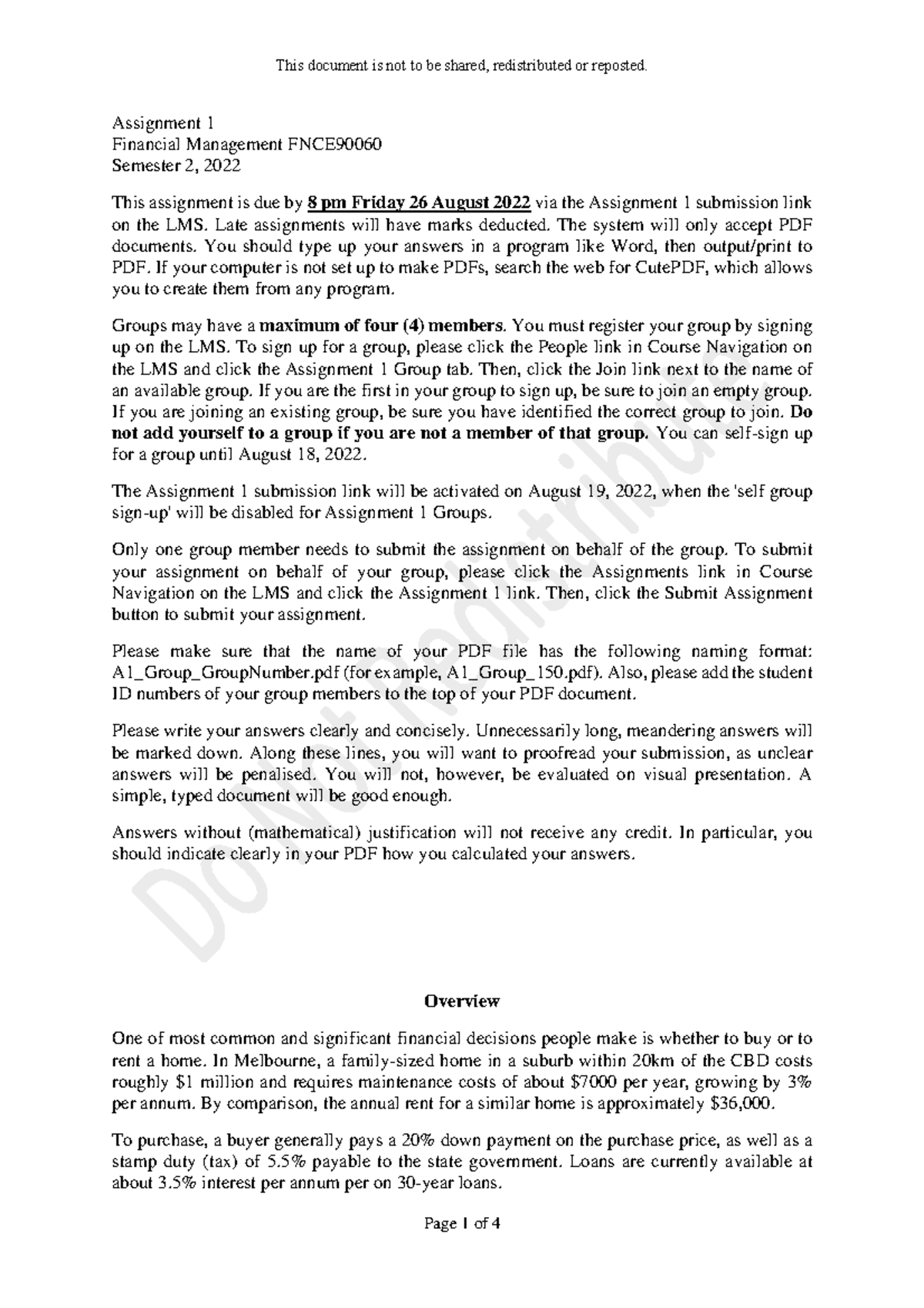 FNCE90060 2022 SM2 A1 - First Assignment - Assignment 1 Financial ...