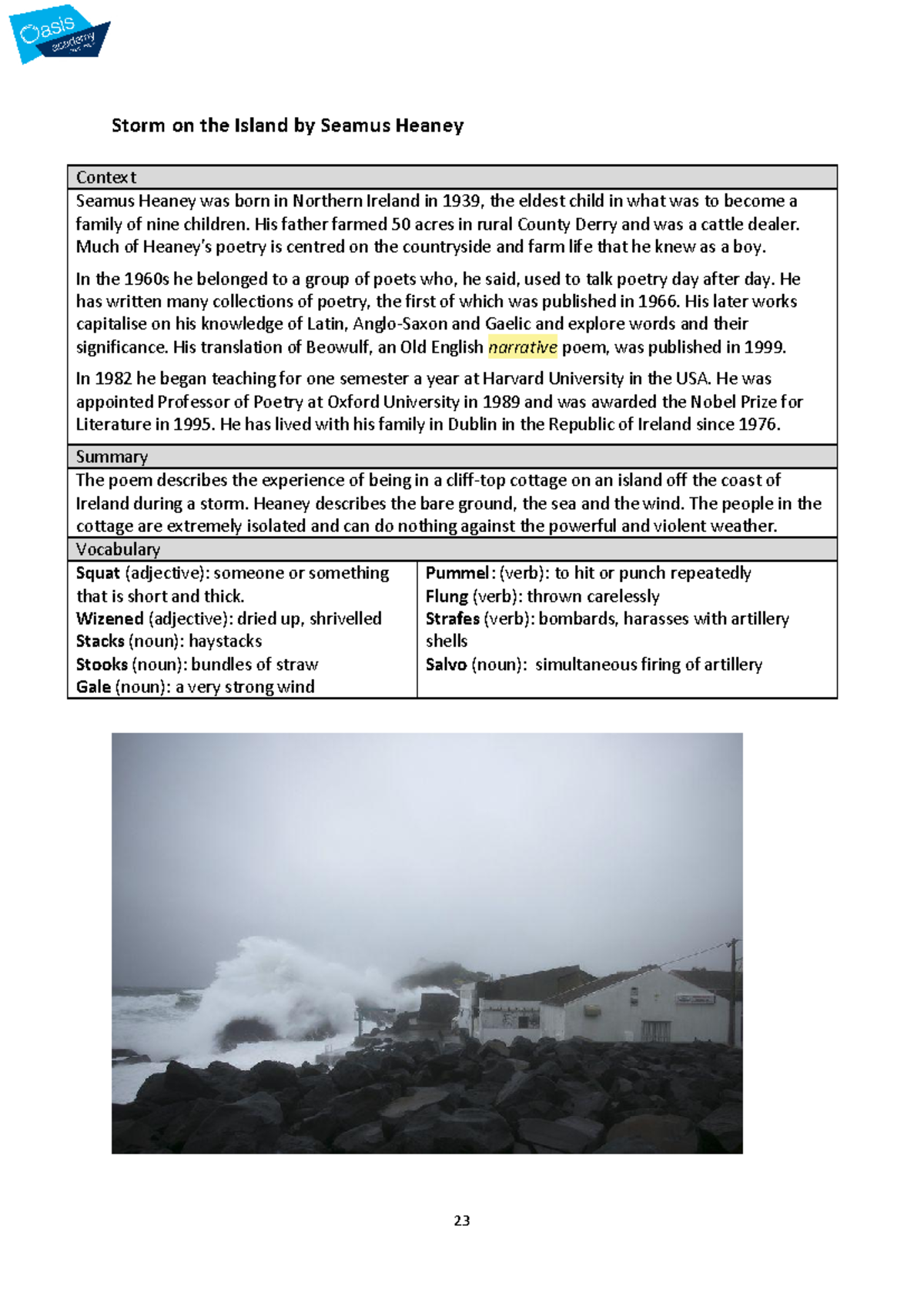 Storm on the Island - Poem (year 9) - 23 Storm on the Island by Seamus ...