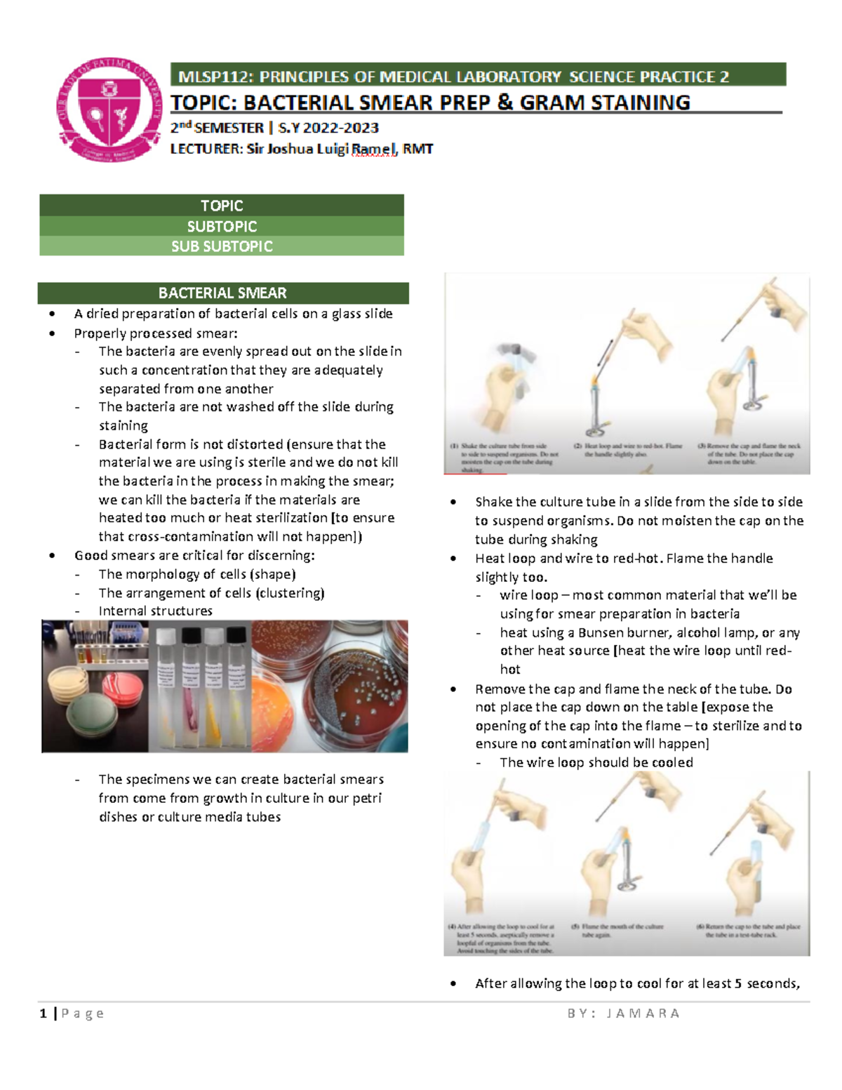 Lesson 1 (LAB) - Bacterial Smear PREP AND GRAM Staining - BACTERIAL ...