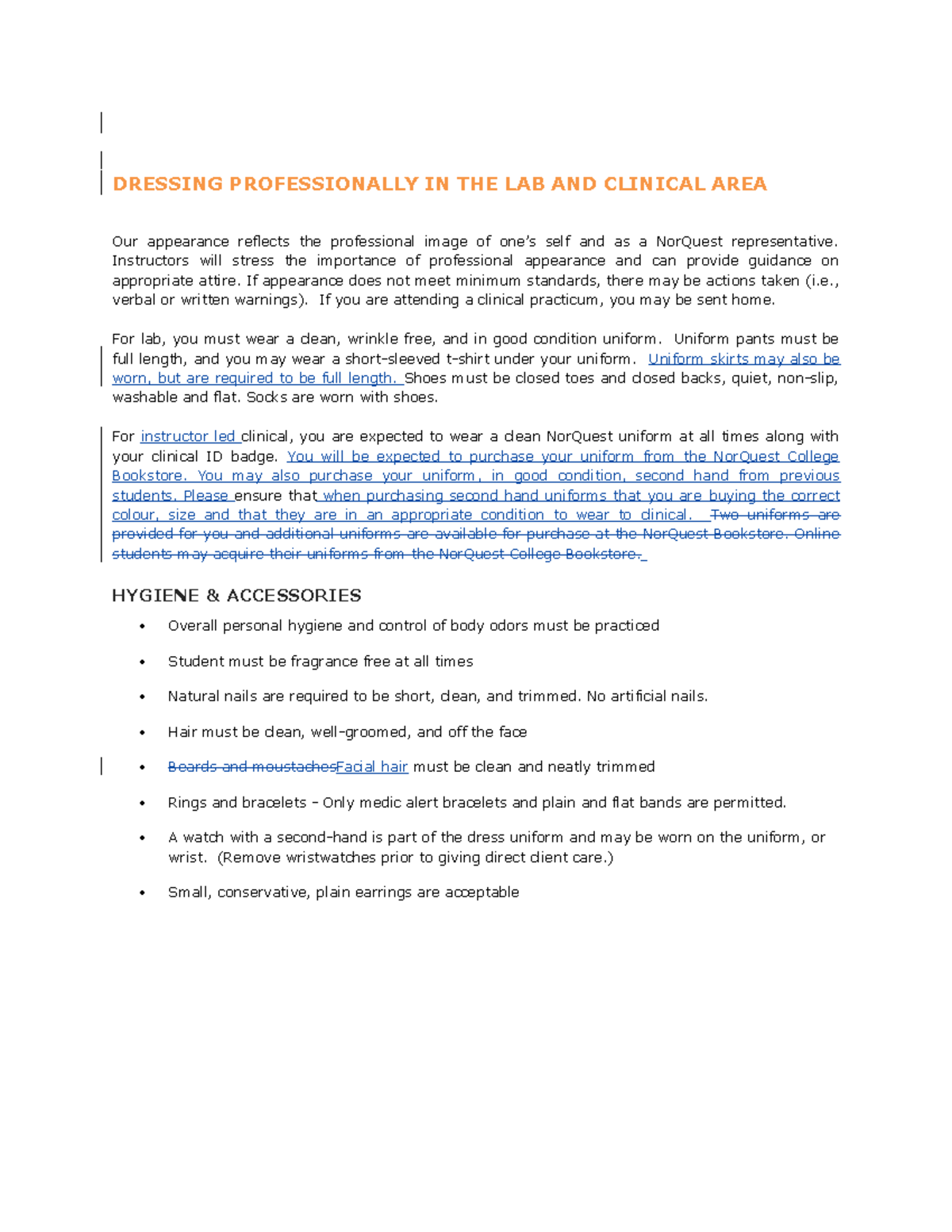 Dressing Professionally IN THE LAB AND Clinical AREA - DRESSING ...