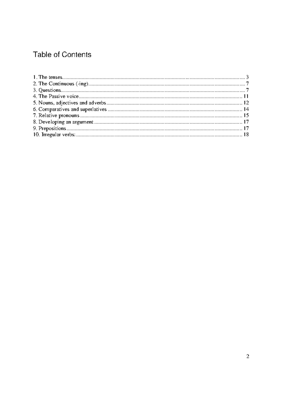 Summary Business English Grammar, - Table of Contents The - Studeersnel