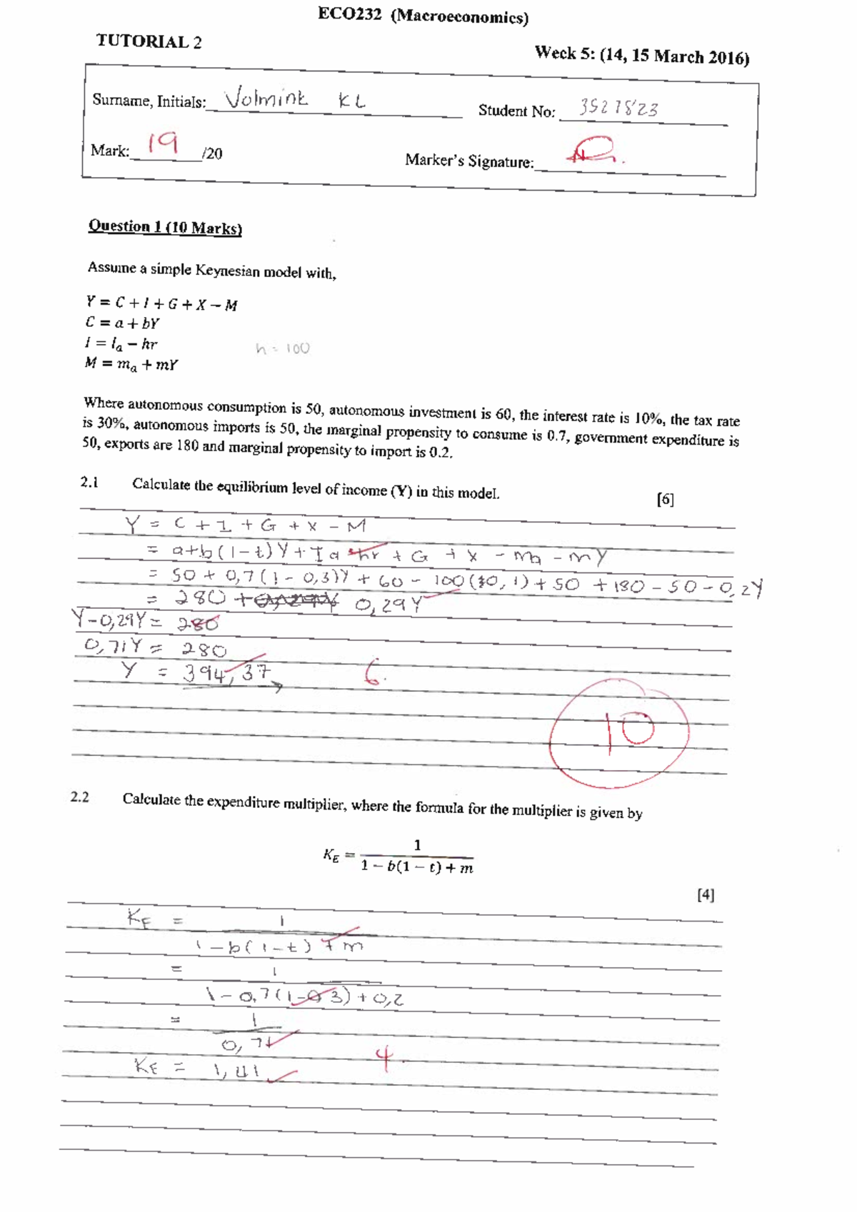 Eco232 Tut 2 2016 - WITH ANSWERS - EC0232 (Macroeconomics) TUTORIAL 2 ...