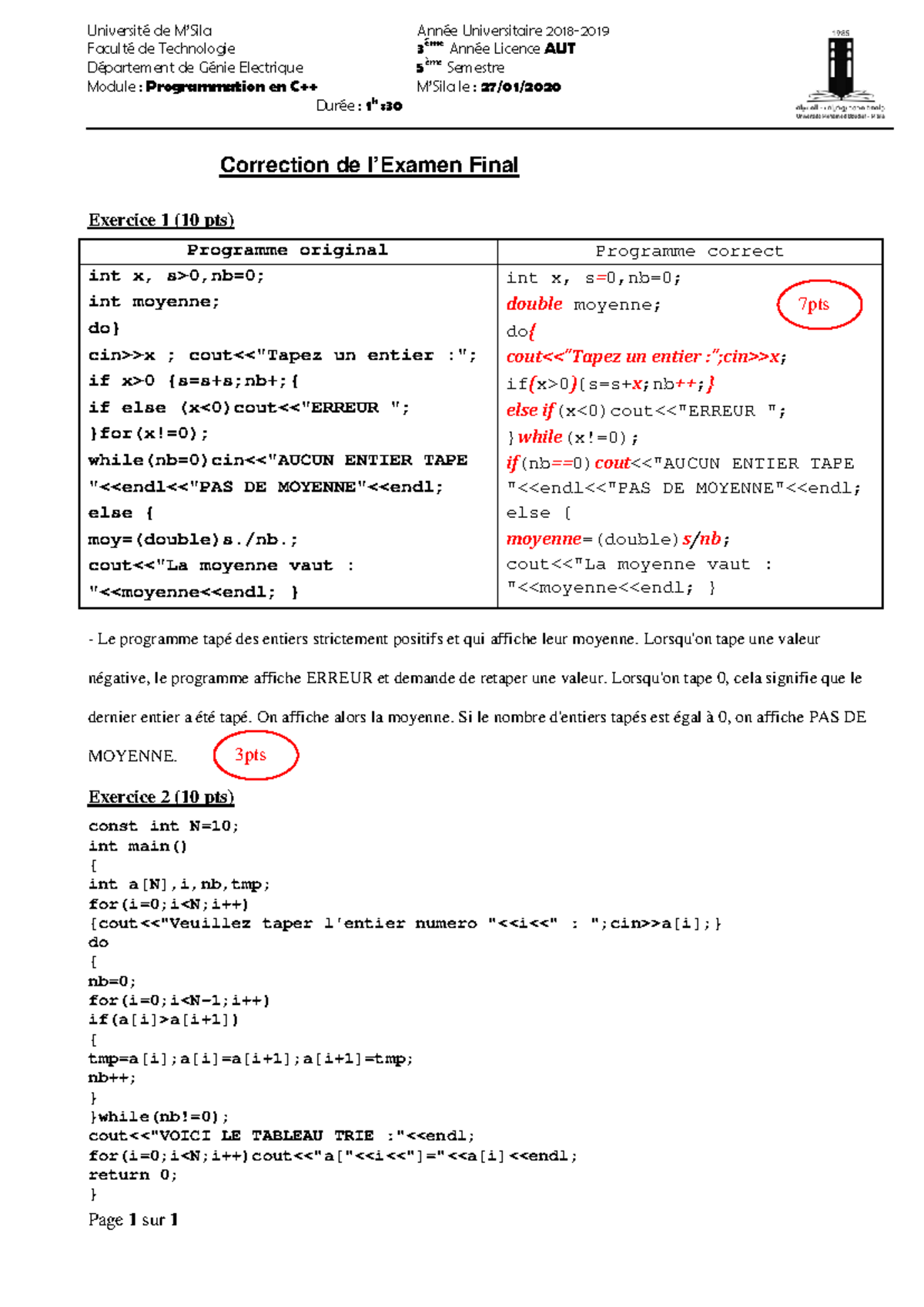 Corr Examen-programation-en-C-2020 - Correction de l’Examen Final ...