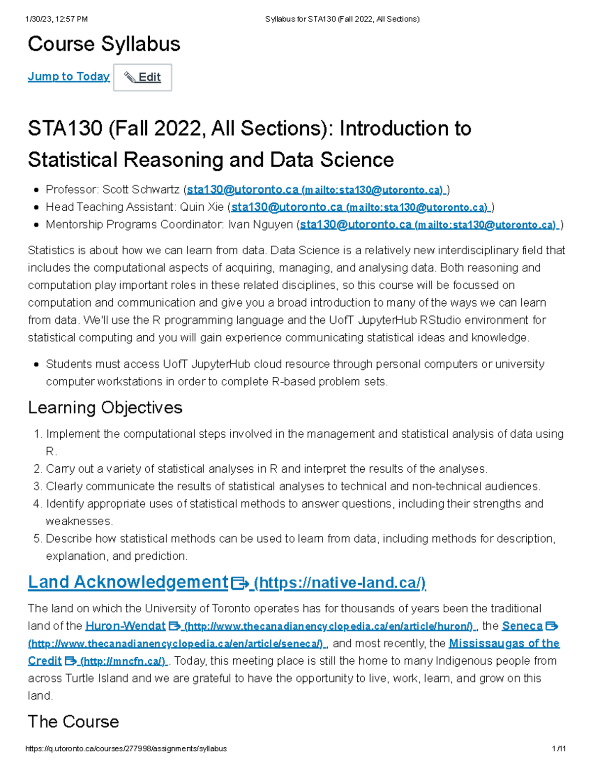 Syllabus for STA130 (Fall 2022, All Sections) - Course Syllabus Jump to Today Edit STA130 (Fall ...