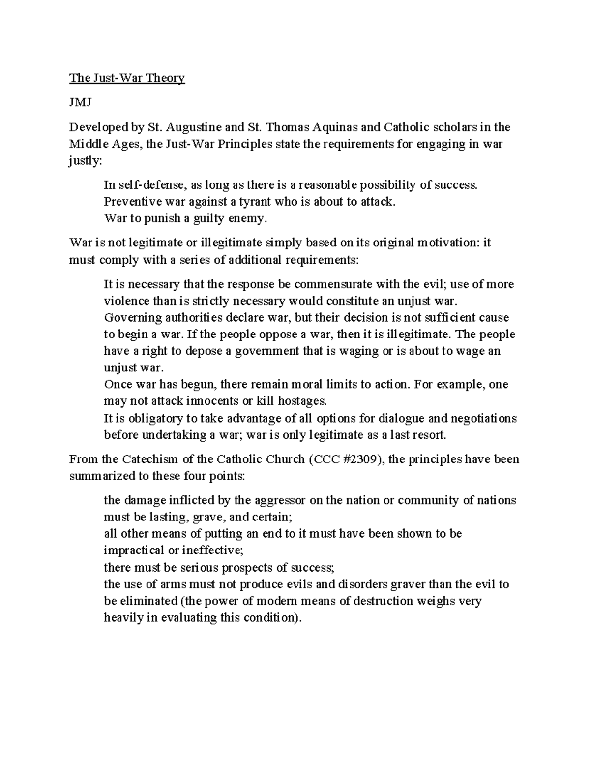 The Just War Theory Overview - The Just-War Theory JMJ Developed by St ...
