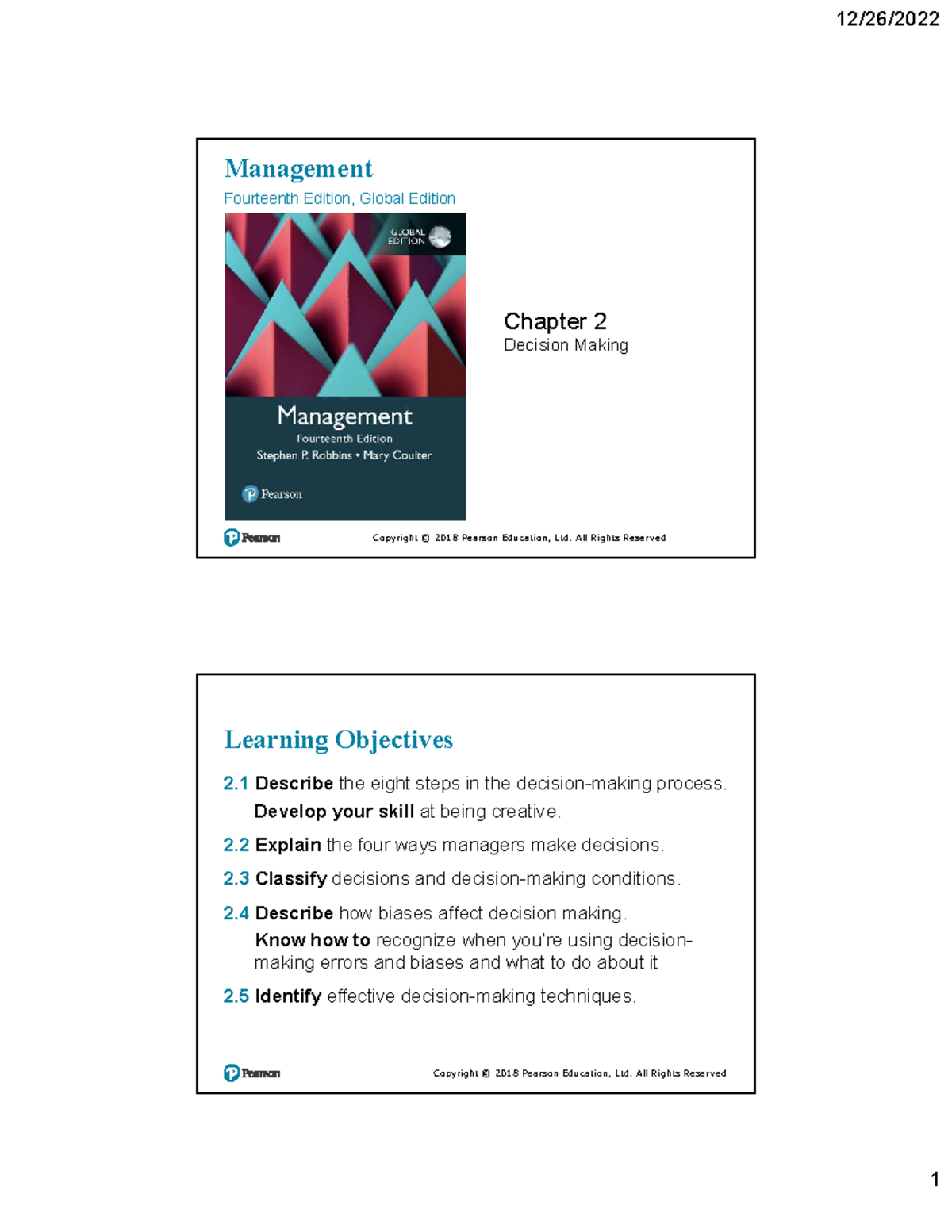 Chap 2 - Slides - Copyright © 2018 Pearson Education, Ltd. All Rights Reserved Management ...