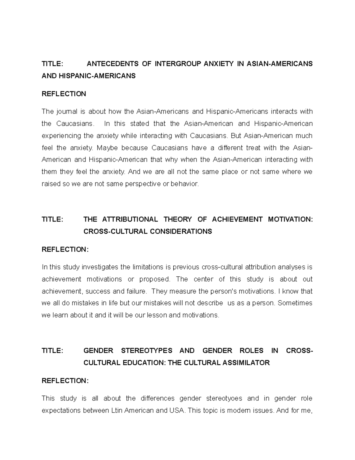 Reflection Paper - Grade: b+ - BS Psychology - Studocu