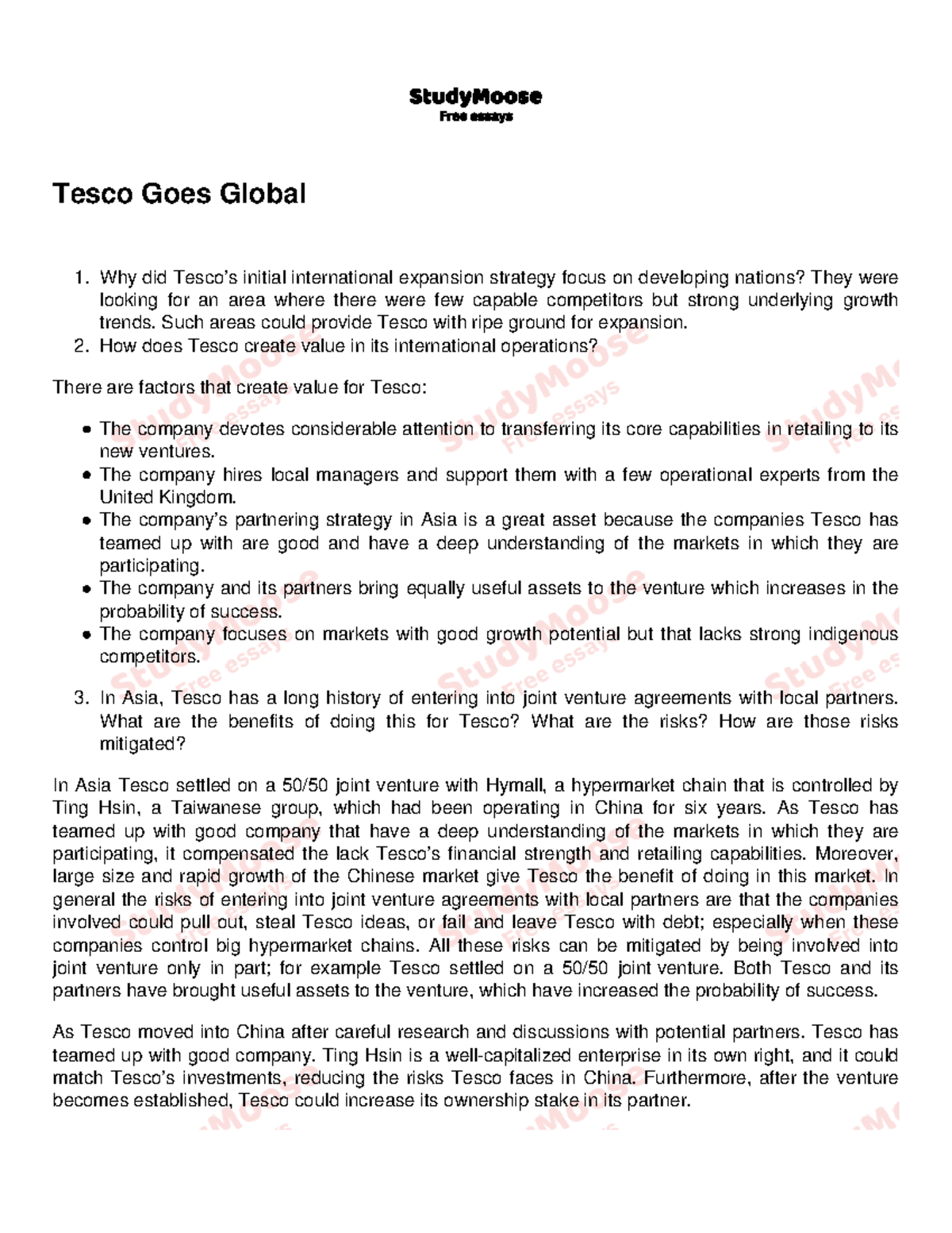 Tesco Goes Global - Tesco Goes Global Why did Tesco’s initial ...