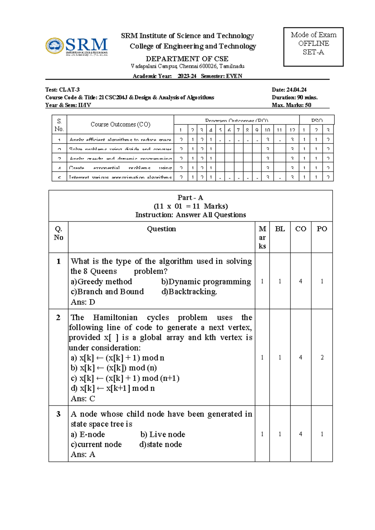 New 21CSC204J-CT3-Set A - SRM Institute of Science and Technology ...