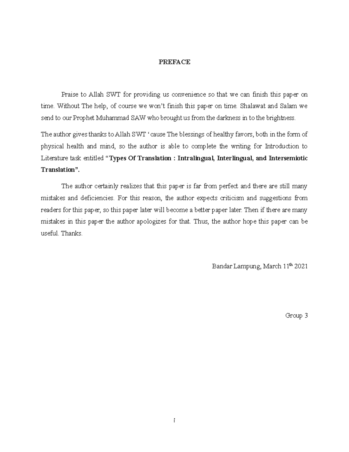 Types Of Translation 4 A - PREFACE Praise to Allah SWT for providing us ...