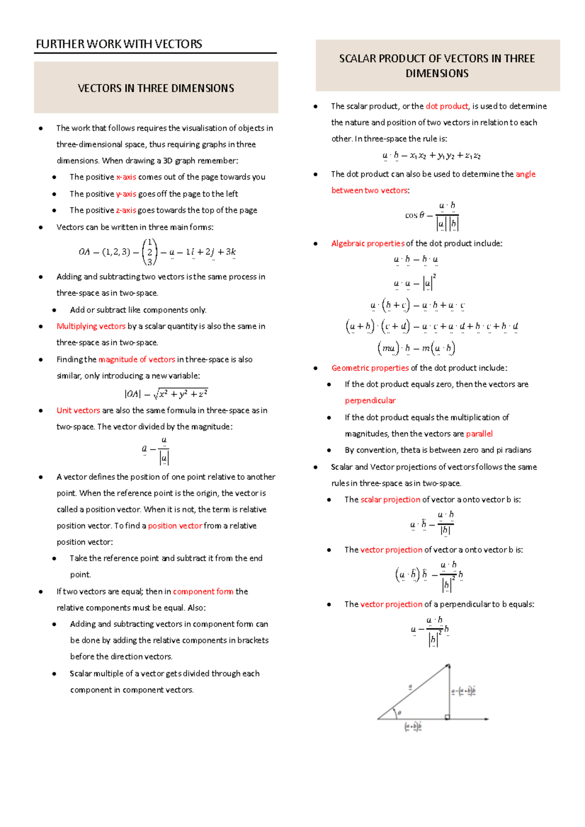 Further WORK WITH Vectors - Notes - FURTHER WORK WITH VECTORS The work ...