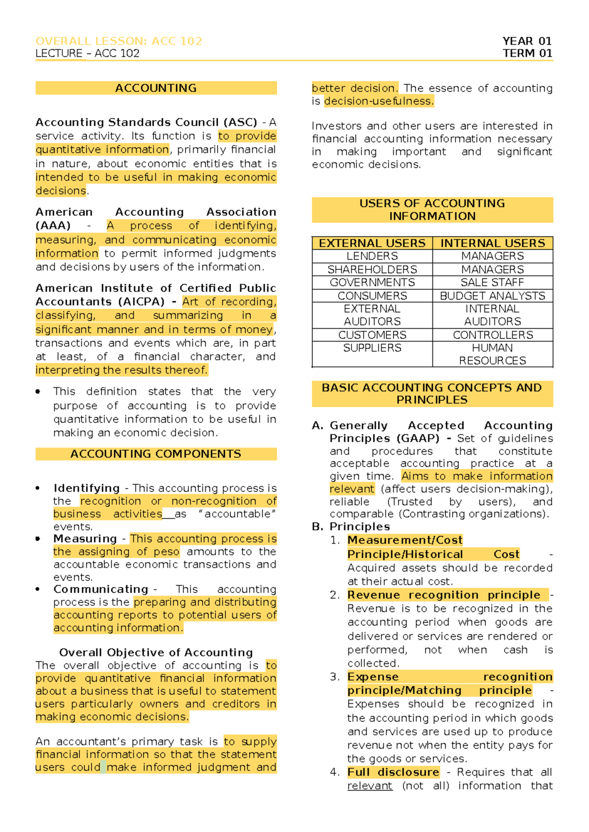 ACC 1O2 Reviewer - LECTURE – ACC 102 TERM 01 ACCOUNTING Accounting ...