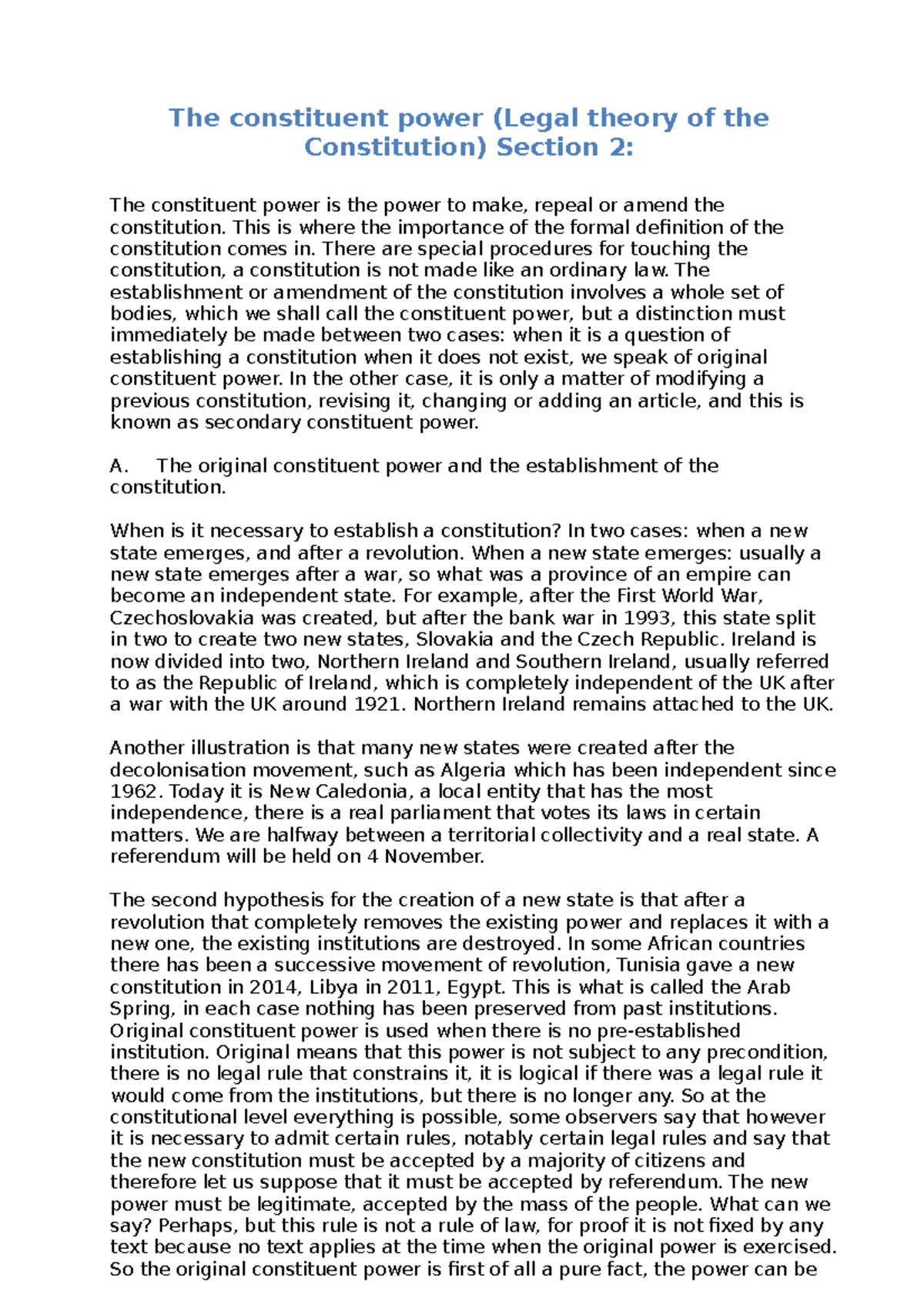 Constitutional Law 1 (1st) - The constituent power (Legal theory of the ...