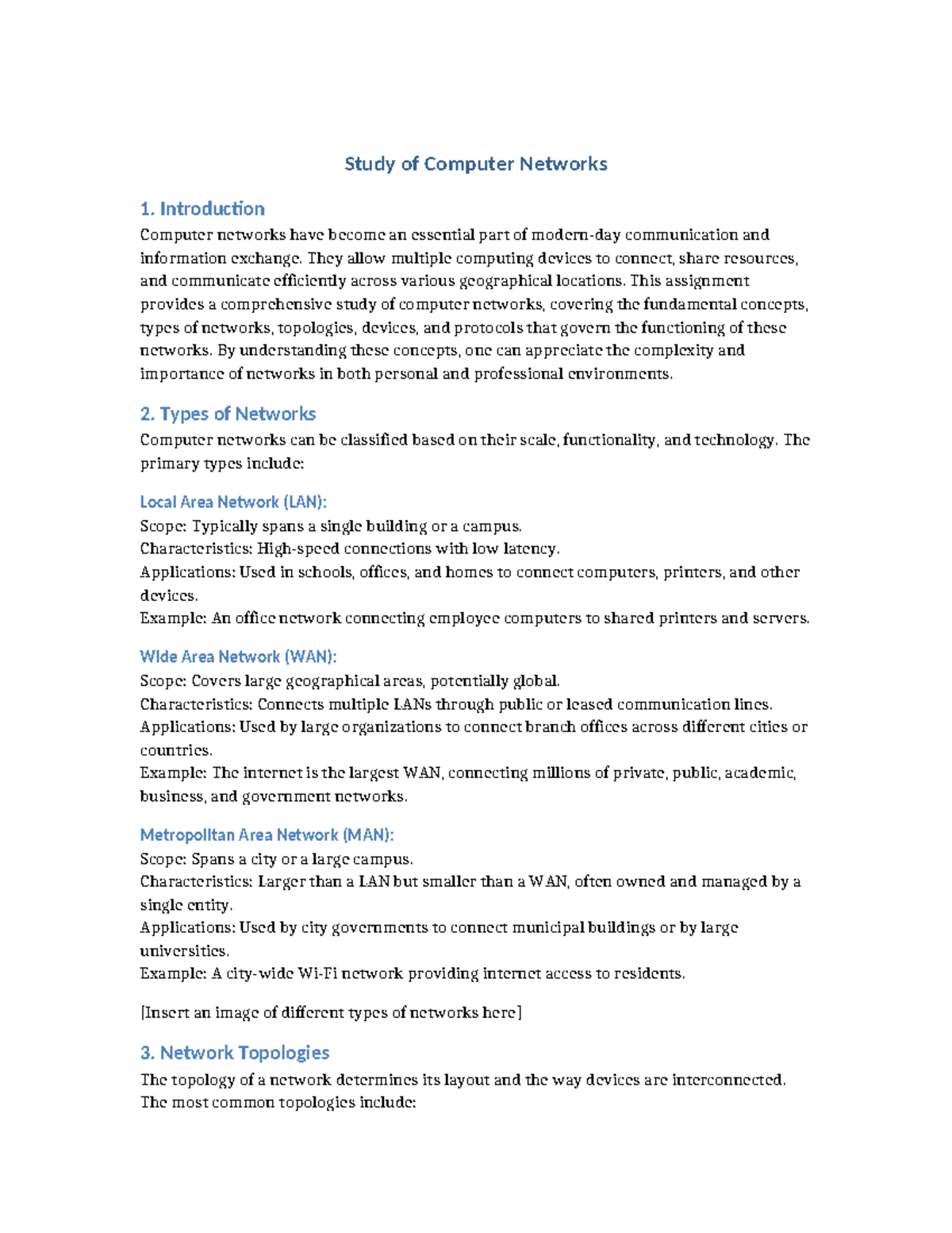 Computer Networks Assignment - Study of Computer Networks 1. Introduction Computer networks have ...
