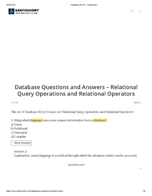Entity-Relationship Model - Database Questions & Answers - Sanfoundry - « Prev Next » Database ...