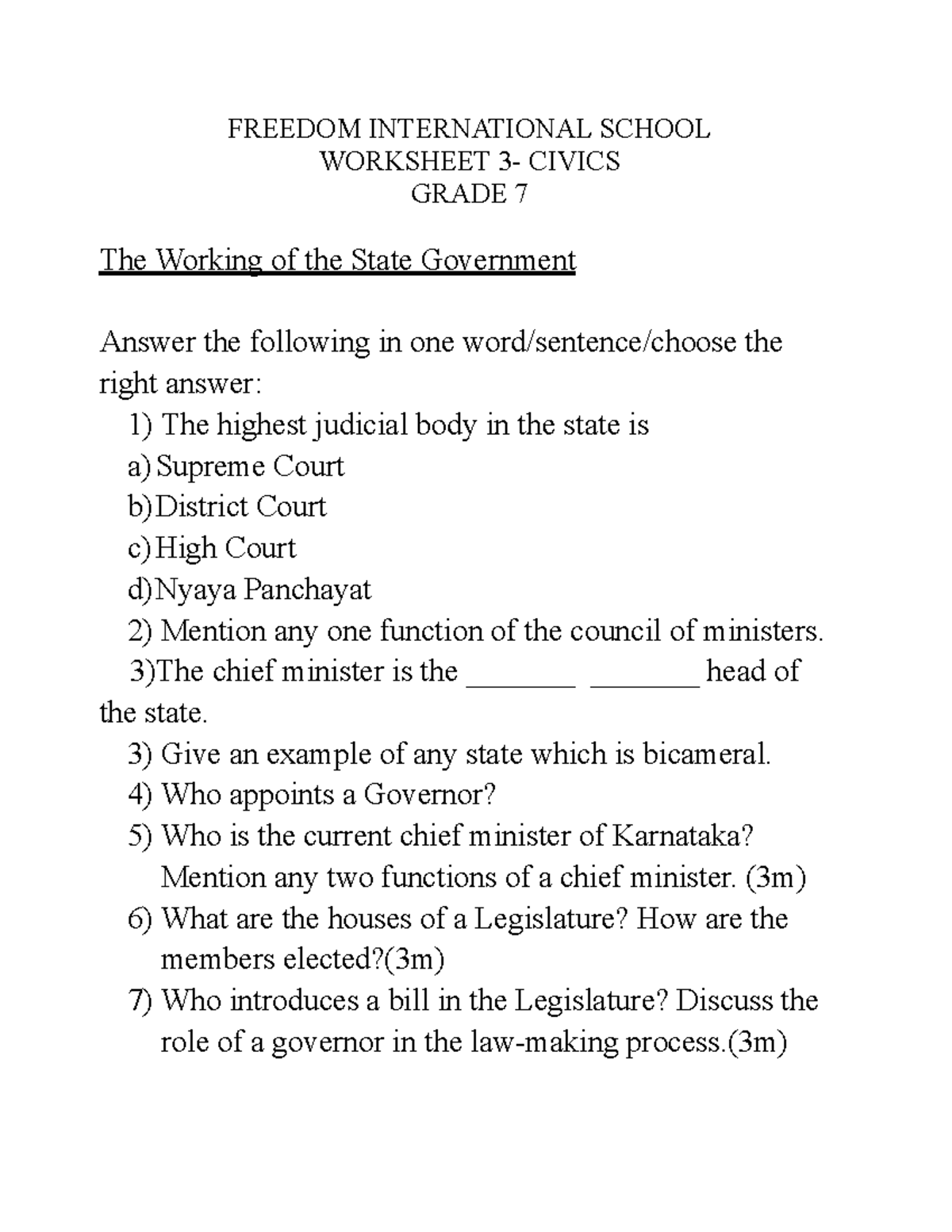 Worksheet 3 Civics GR 7 1695008124 - FREEDOM INTERNATIONAL SCHOOL ...