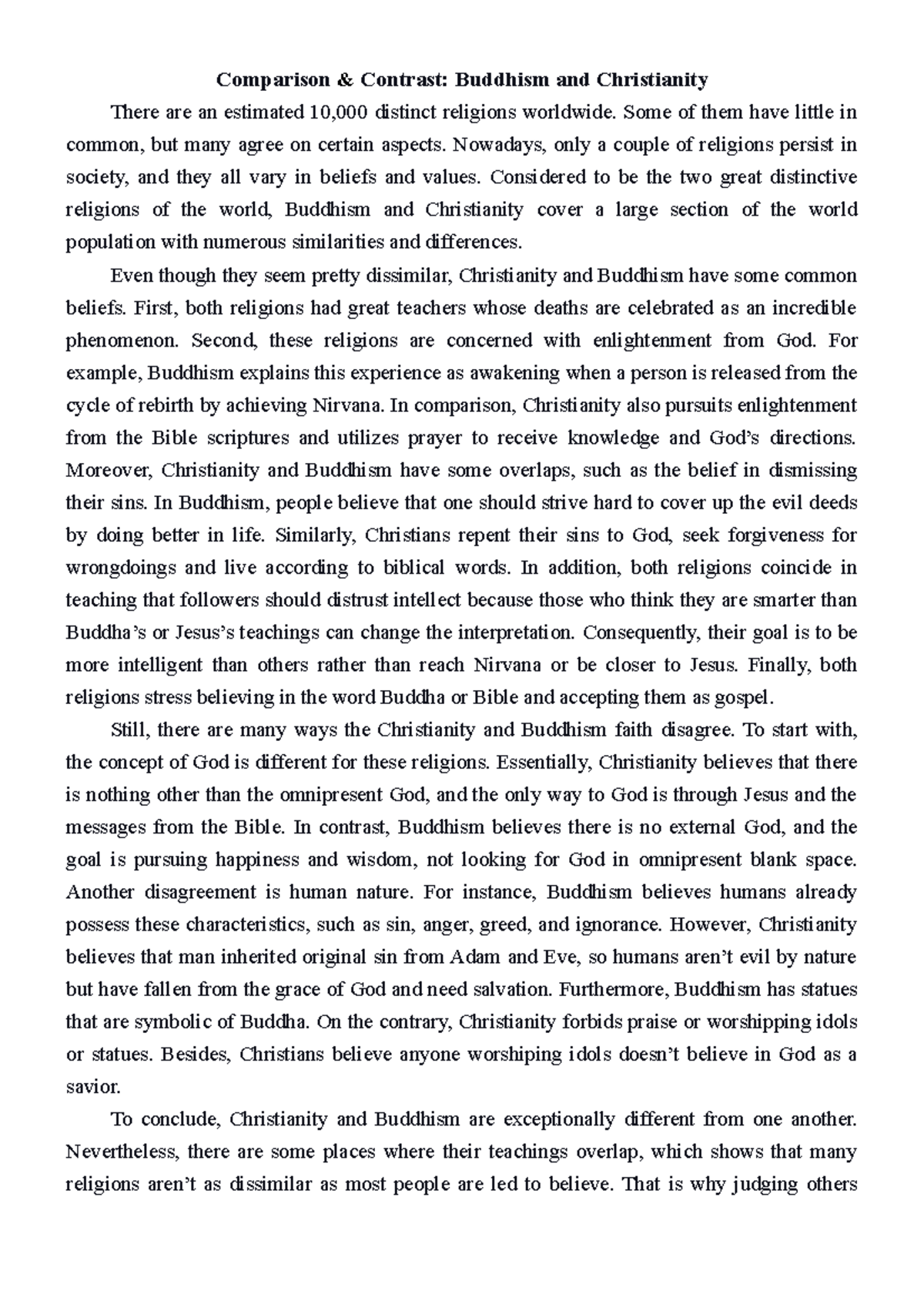 English Essay Moral Values Comparison and Contrast Buddhism and ...