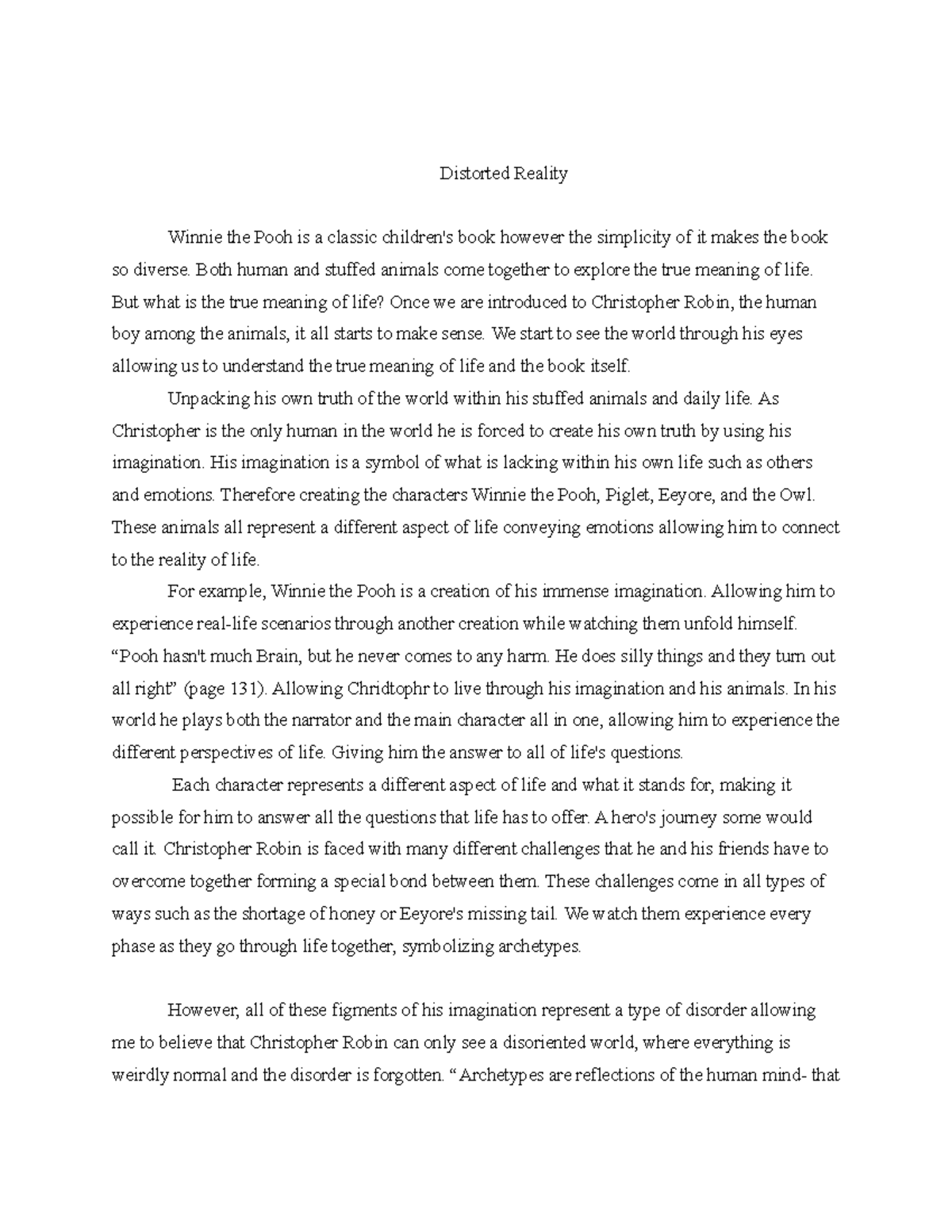 Winnie the Poo Essay -2 - Distorted Reality Winnie the Pooh is a ...