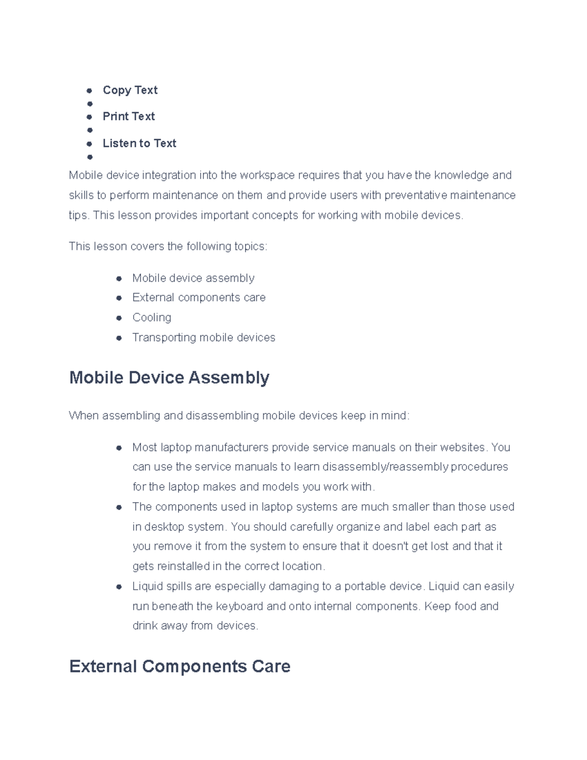 12.7.2 Laptop Maintenance Facts - Copy Text Print Text Listen to Text ...