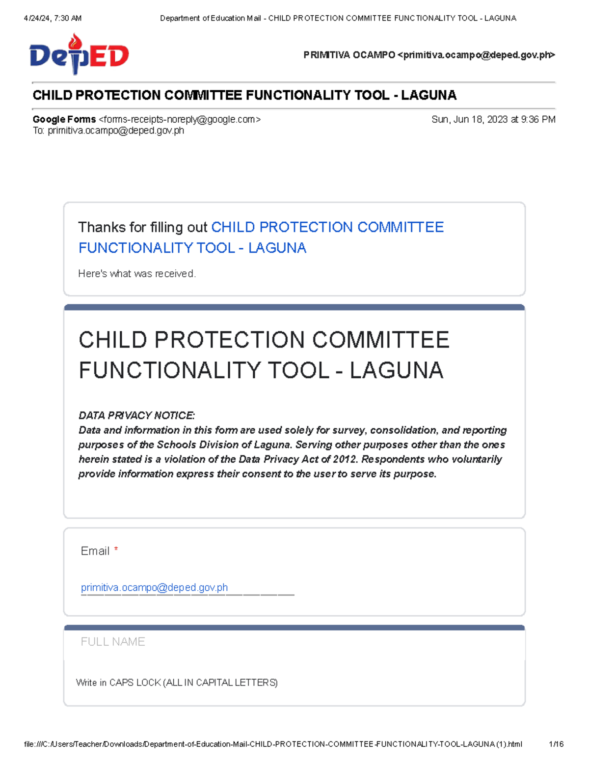 Department of Education Mail Child Protection Committee Functionality ...