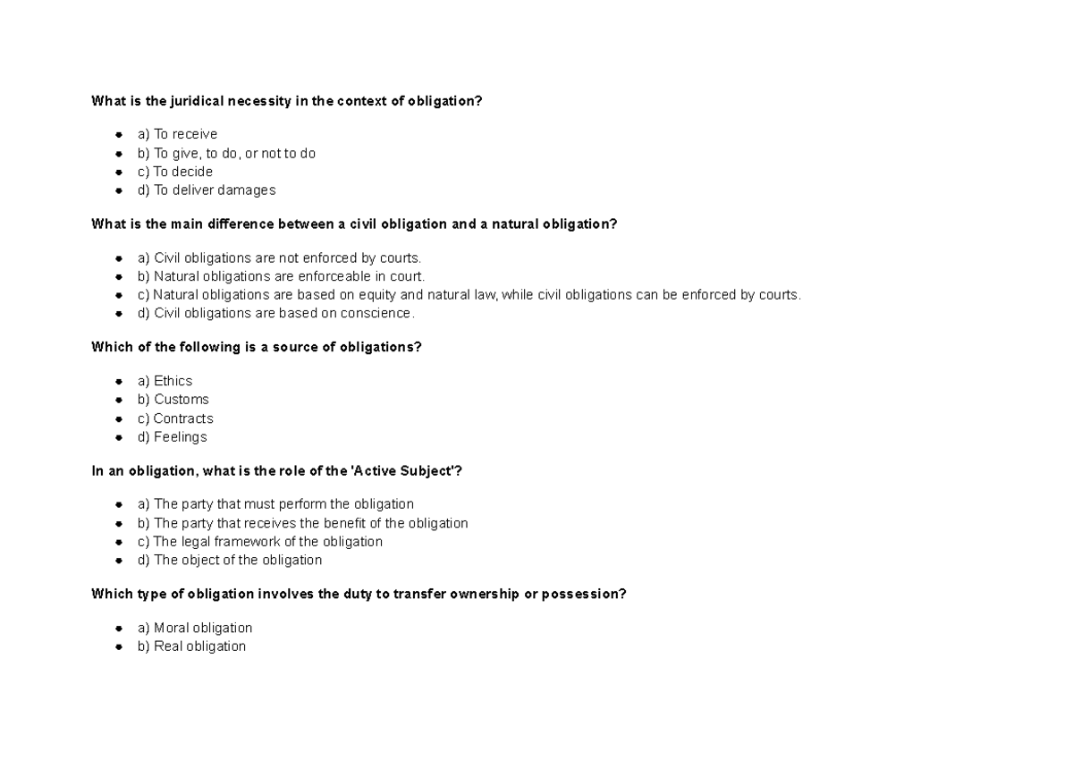 Oblicon Chapter 1:Exercise Problem - What is the juridical necessity in ...