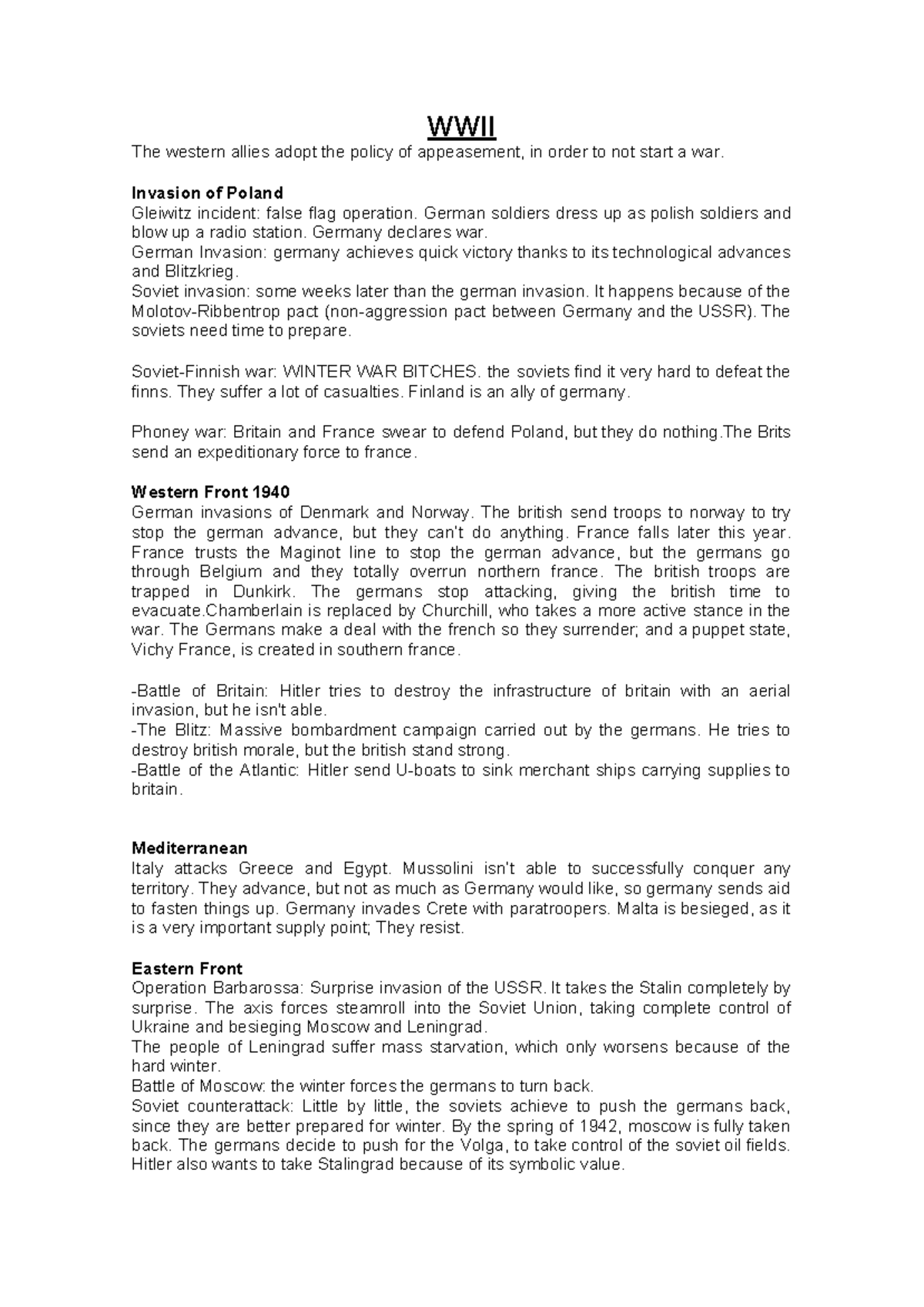 WWII - WWII The western allies adopt the policy of appeasement, in ...