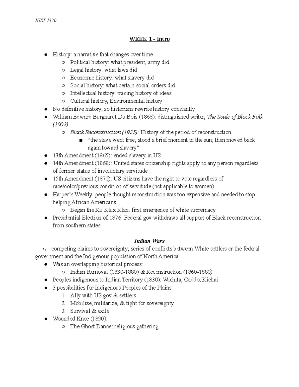 HIST 1320 Notes - HIST 1320 WEEK 1 - Intro History: a narrative that ...