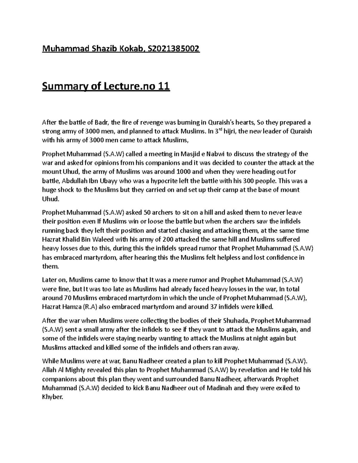 Summary of Lecture 11 - fully written notes without errors - Muhammad ...