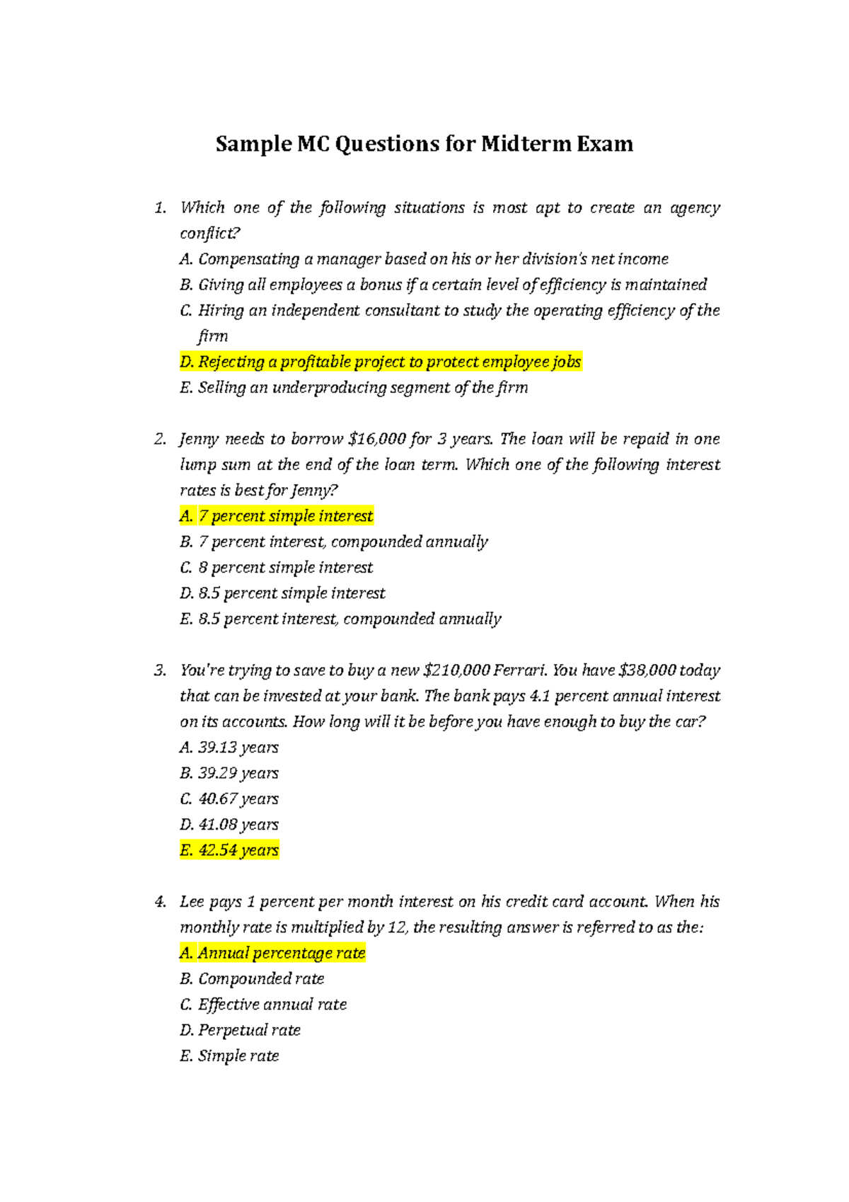 Sample MC Questions for Midterm Exam - Sample MC Questions for Midterm ...