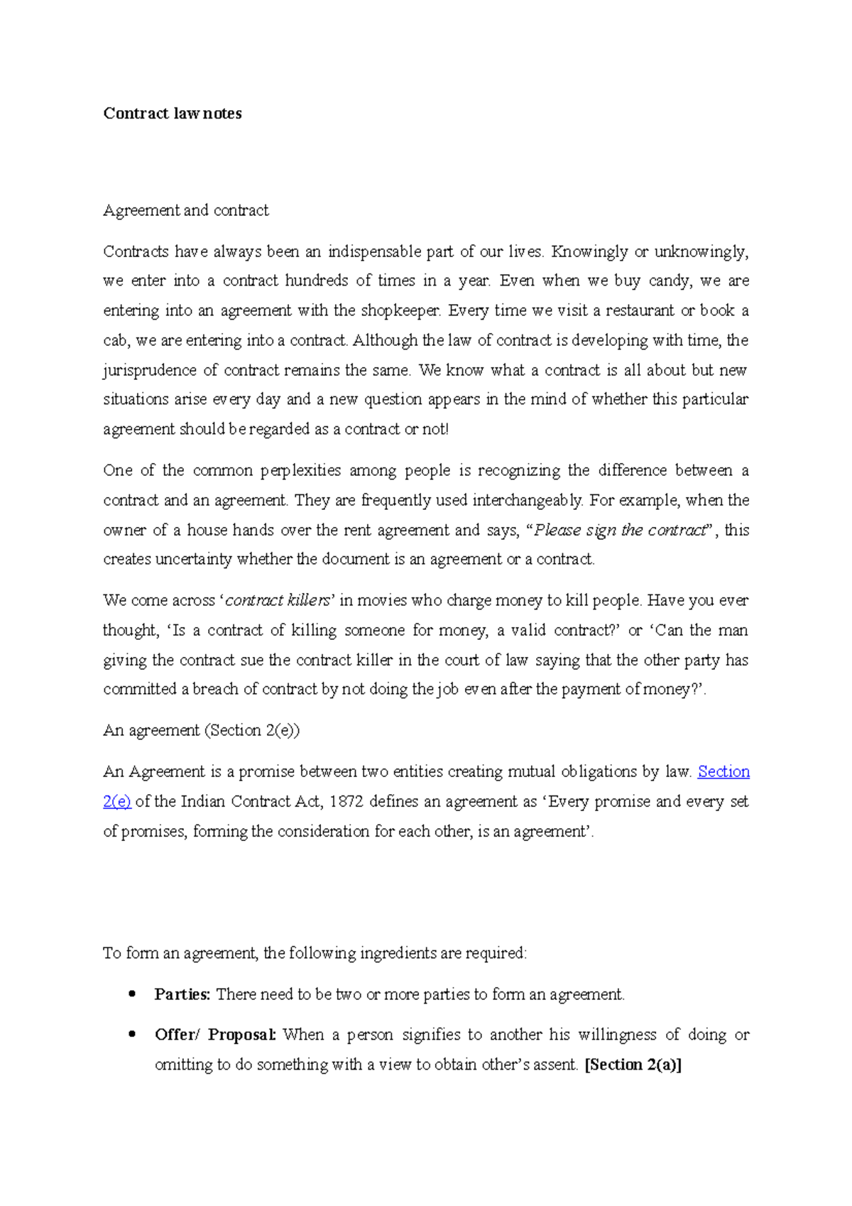 Contract 1 - Contract law notes Agreement and contract Contracts have ...