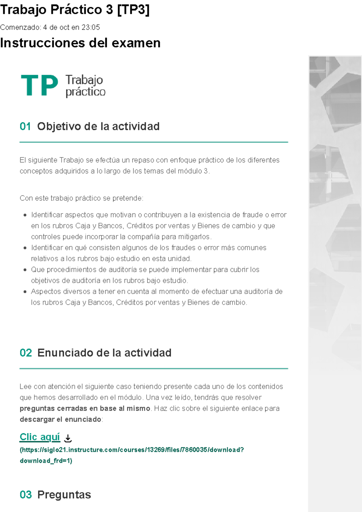 TP3 Auditoria 95 - to3 audiorira - Trabajo Práctico 3 [TP3] Comenzado: 4 de oct en 23 ...