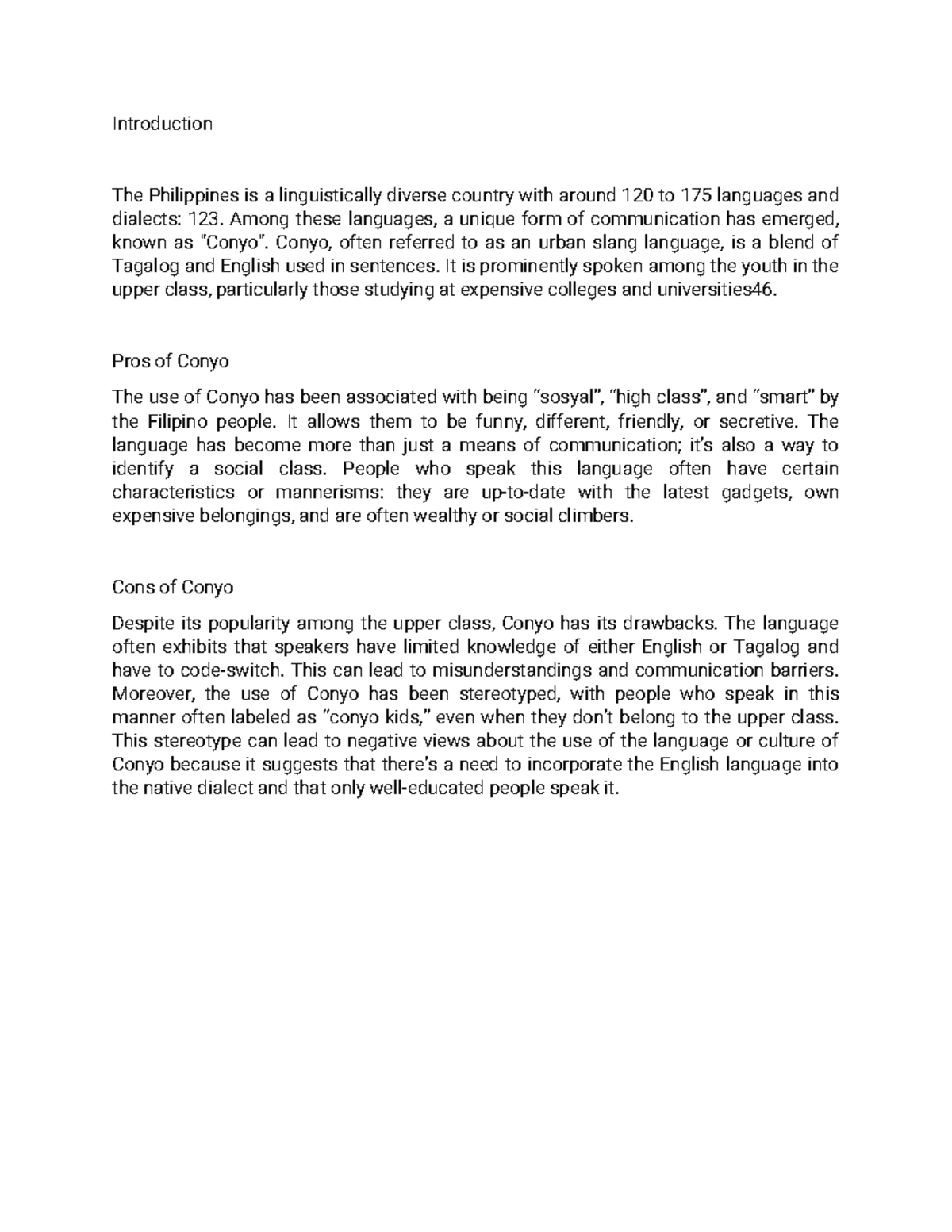 Conyo language - Introduction The Philippines is a linguistically ...