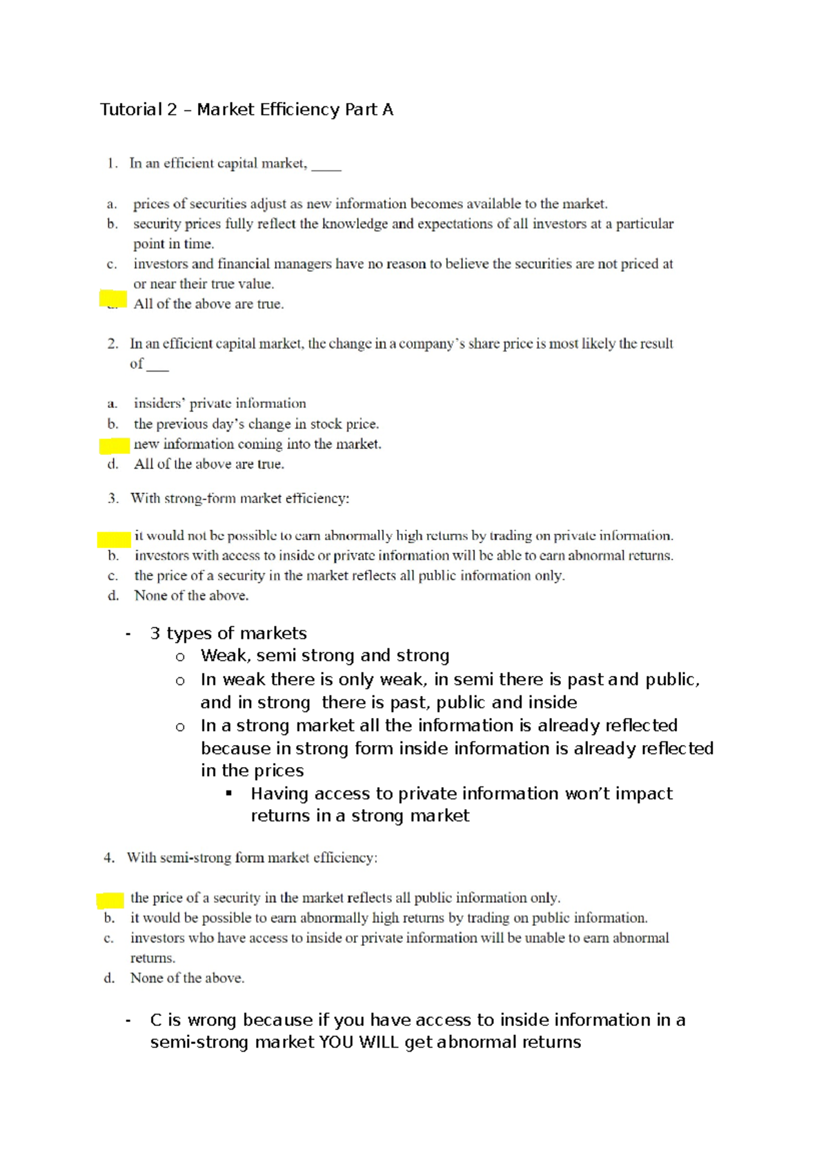 Tut 2 Market Efficiency Part A - Tutorial 2 – Market Efficiency Part A ...