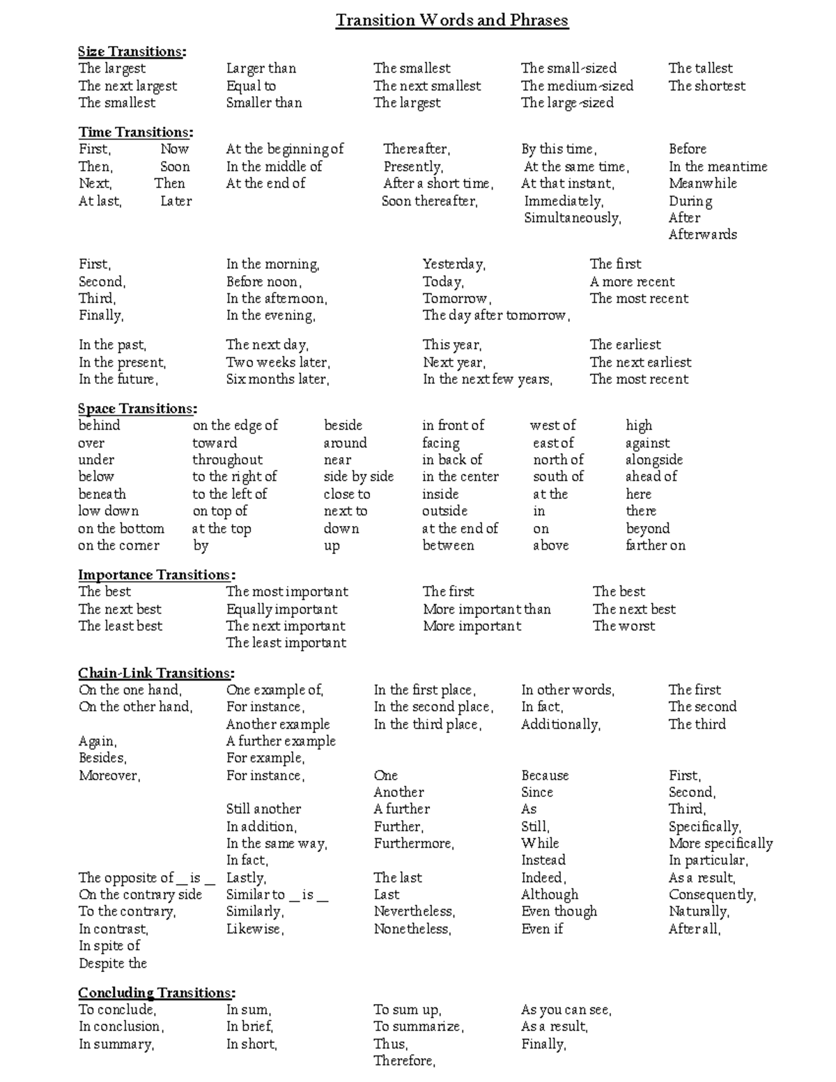 Transition Words and Phrases - Studocu